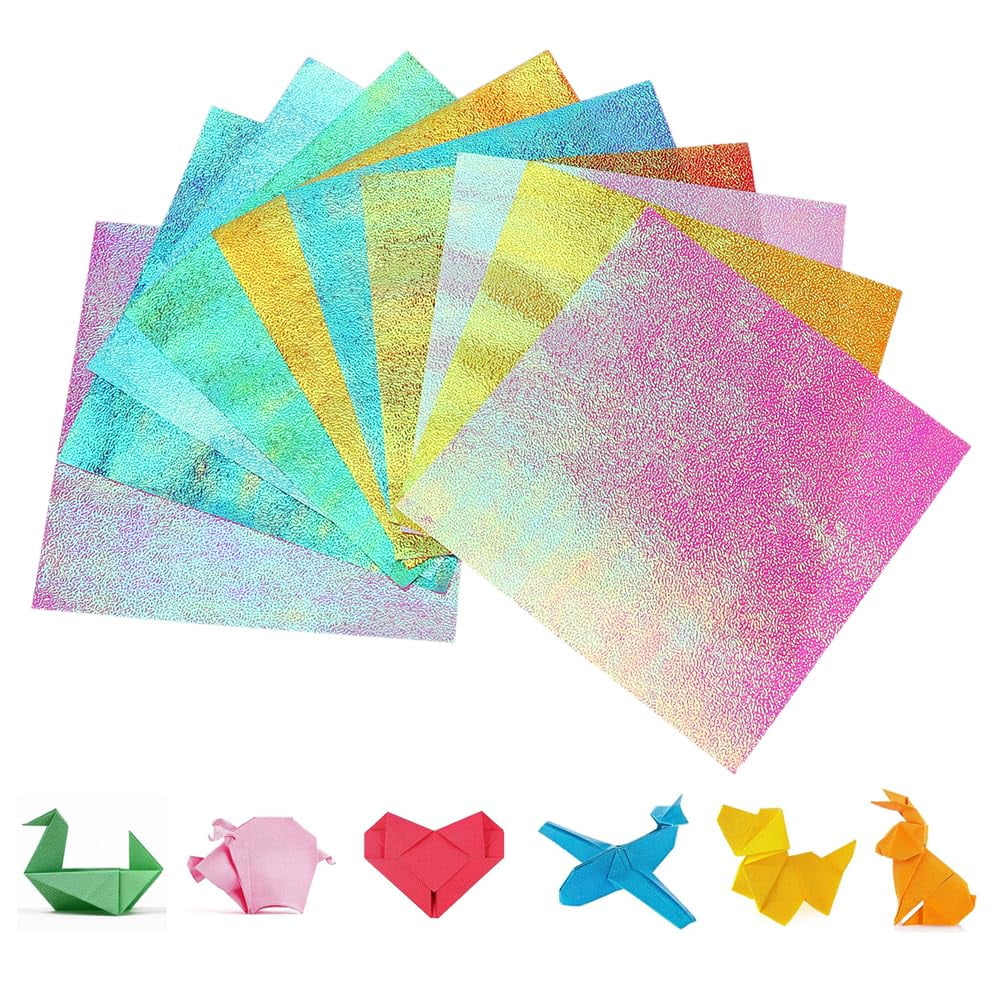 Origami Paper, 100 Sheets JKF25 10 Colors Shiny Iridescent Origami ...