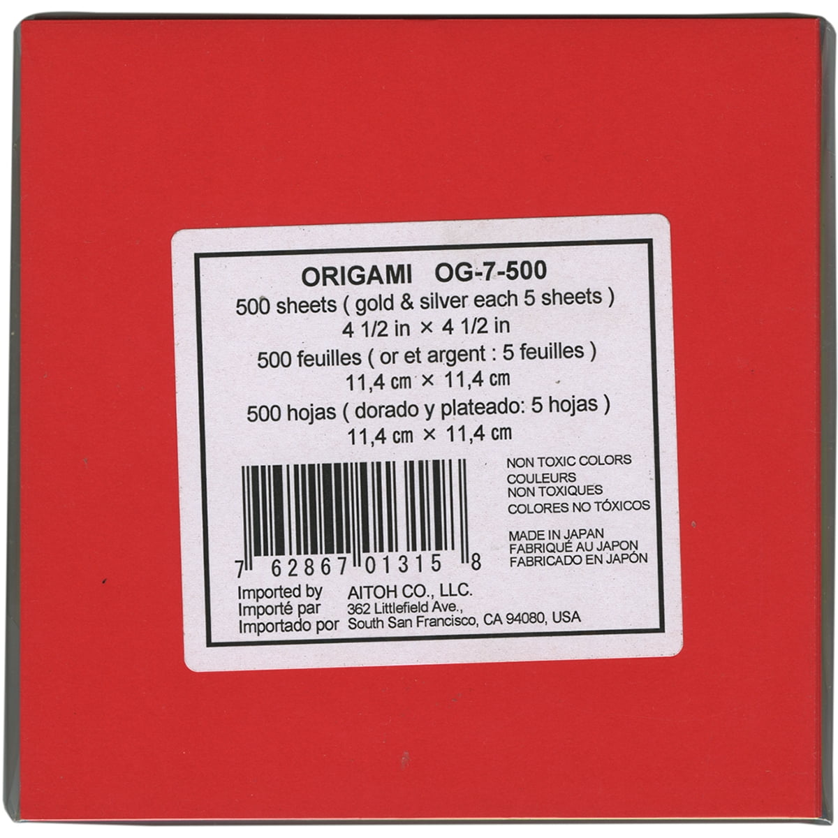 Origami Paper 4.5"X4.5" 500 Sheets-Assorted Colors, Pk 1, Aitoh ...