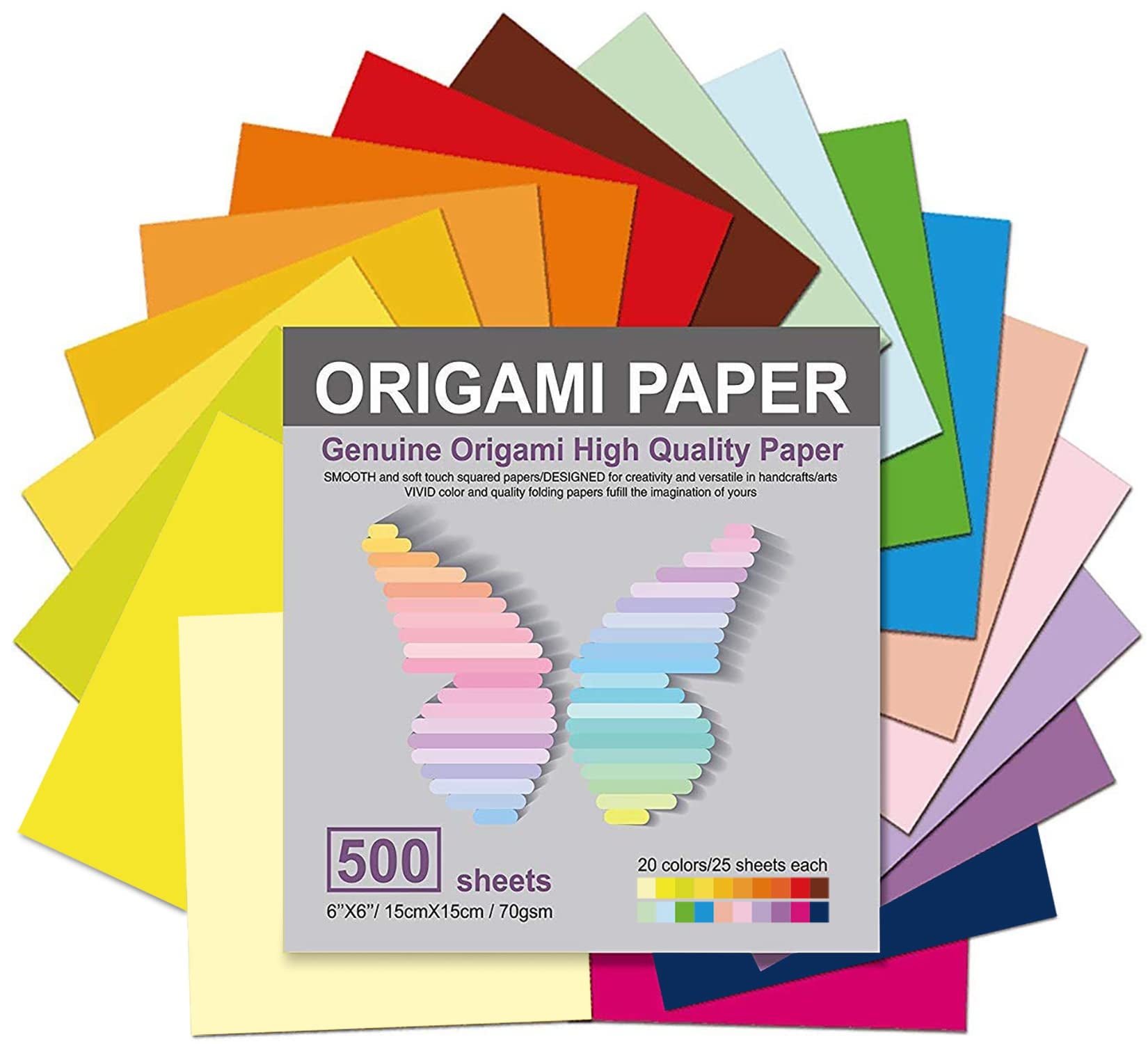 Origami Paper 500 Sheets, TSF6 20 Vivid Colors, Double Sided Colors ...
