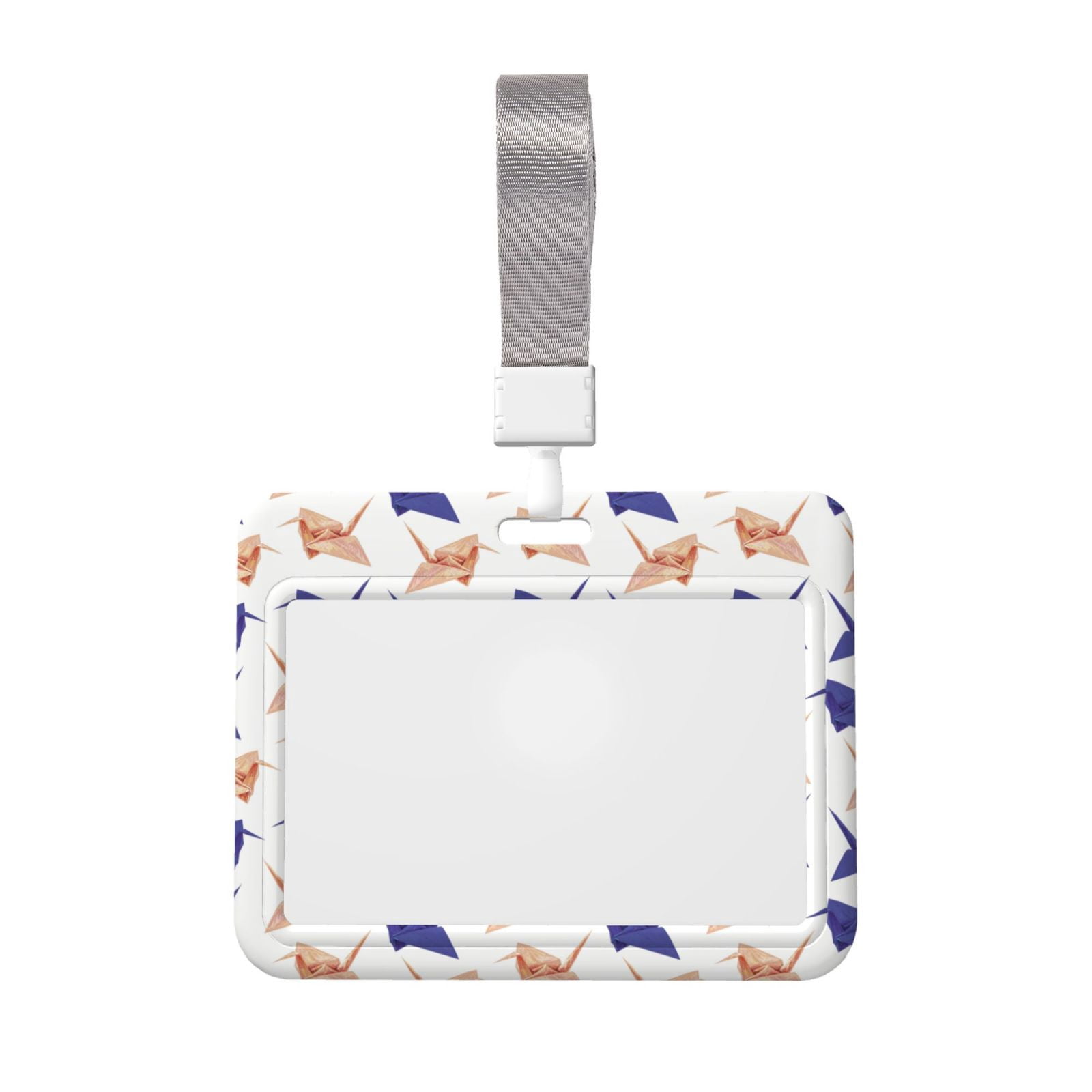 Origami Paper Crane Pattern Badge Holder with Lanyard Horizontal ID ...
