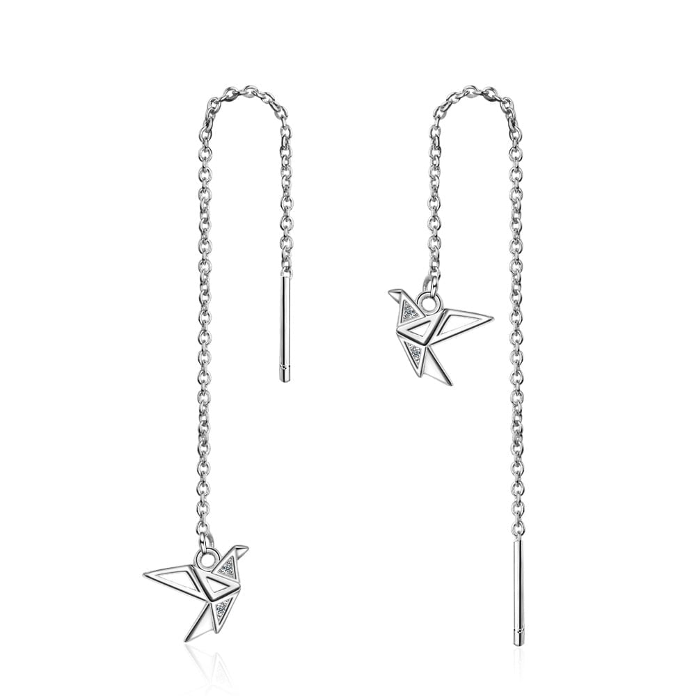 Origami Paper Crane Threader Tassel Dangle Drop Earrings Sterling ...