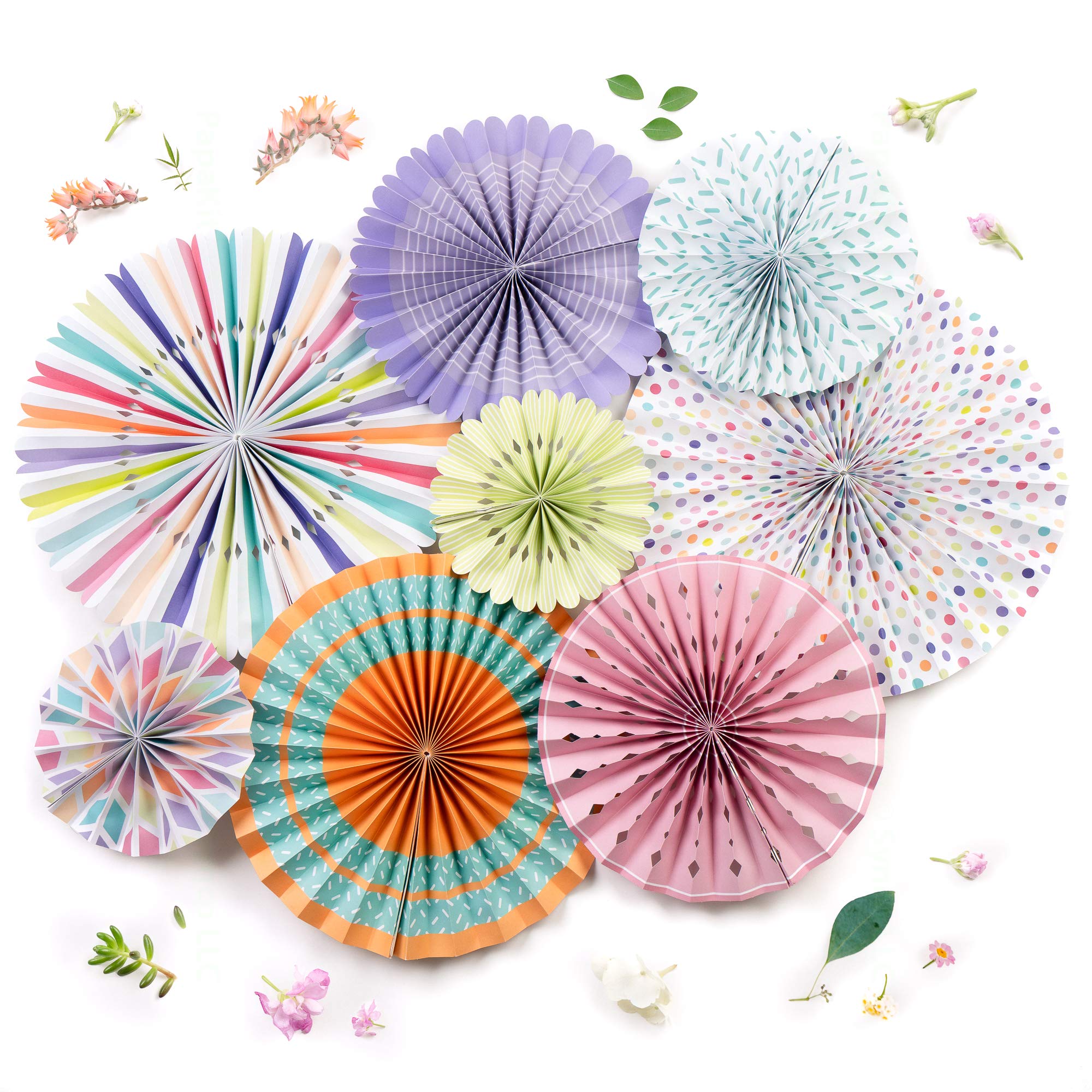 Origami Wall Decoration Set - 8 Assorted Round Paper Fans - Party Decor ...