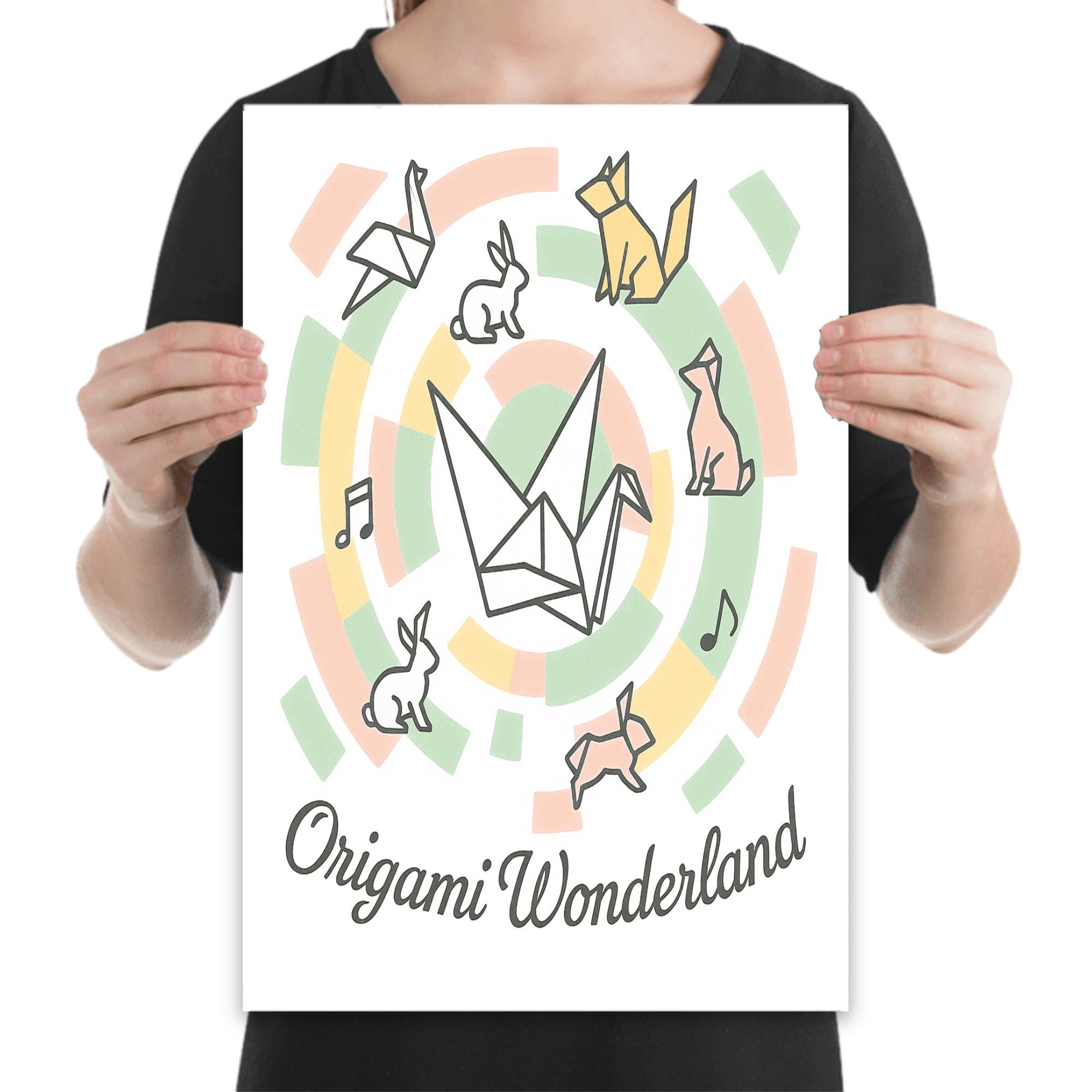 Origami paper art, 13x19 poster for nursery and craft room wall decor ...