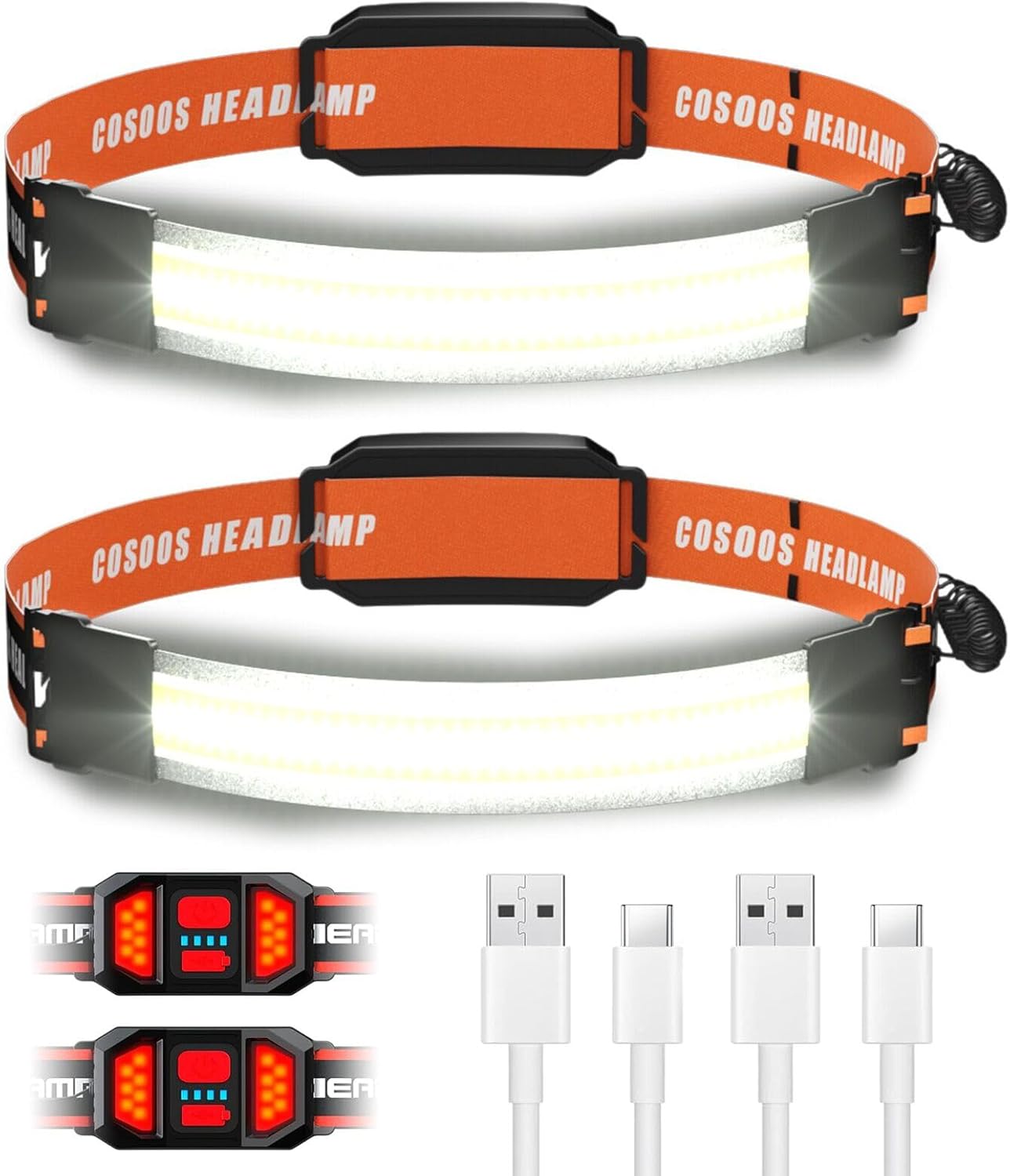 Original 2 LED Headlamp Rechargeable Flashlight, Bright Wide Beam ...