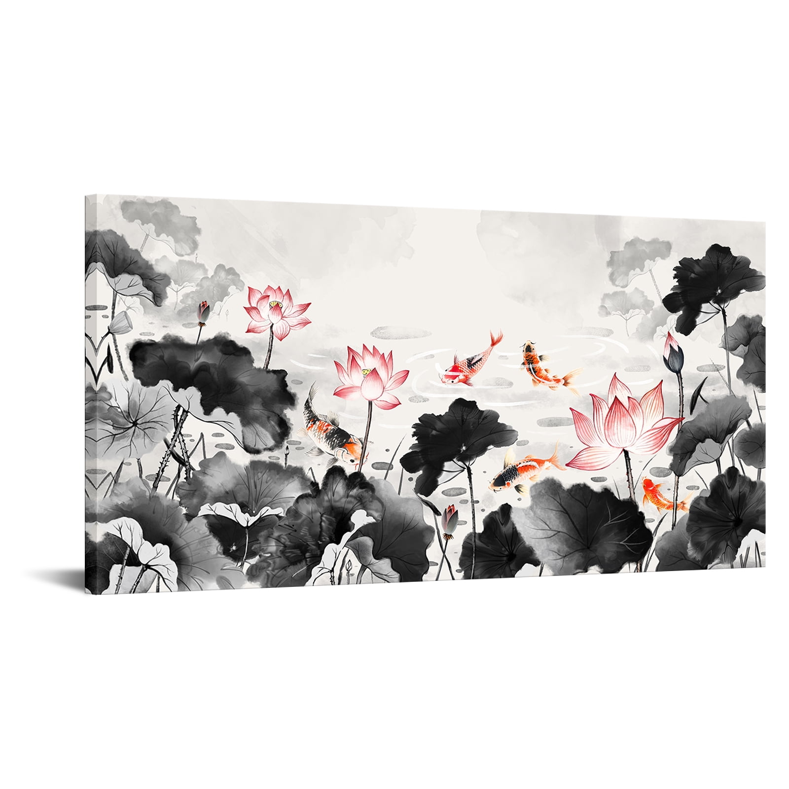 Original 3 Pieces Beautiful Flower Lotus Feng Shui Koi Fish Painting ...