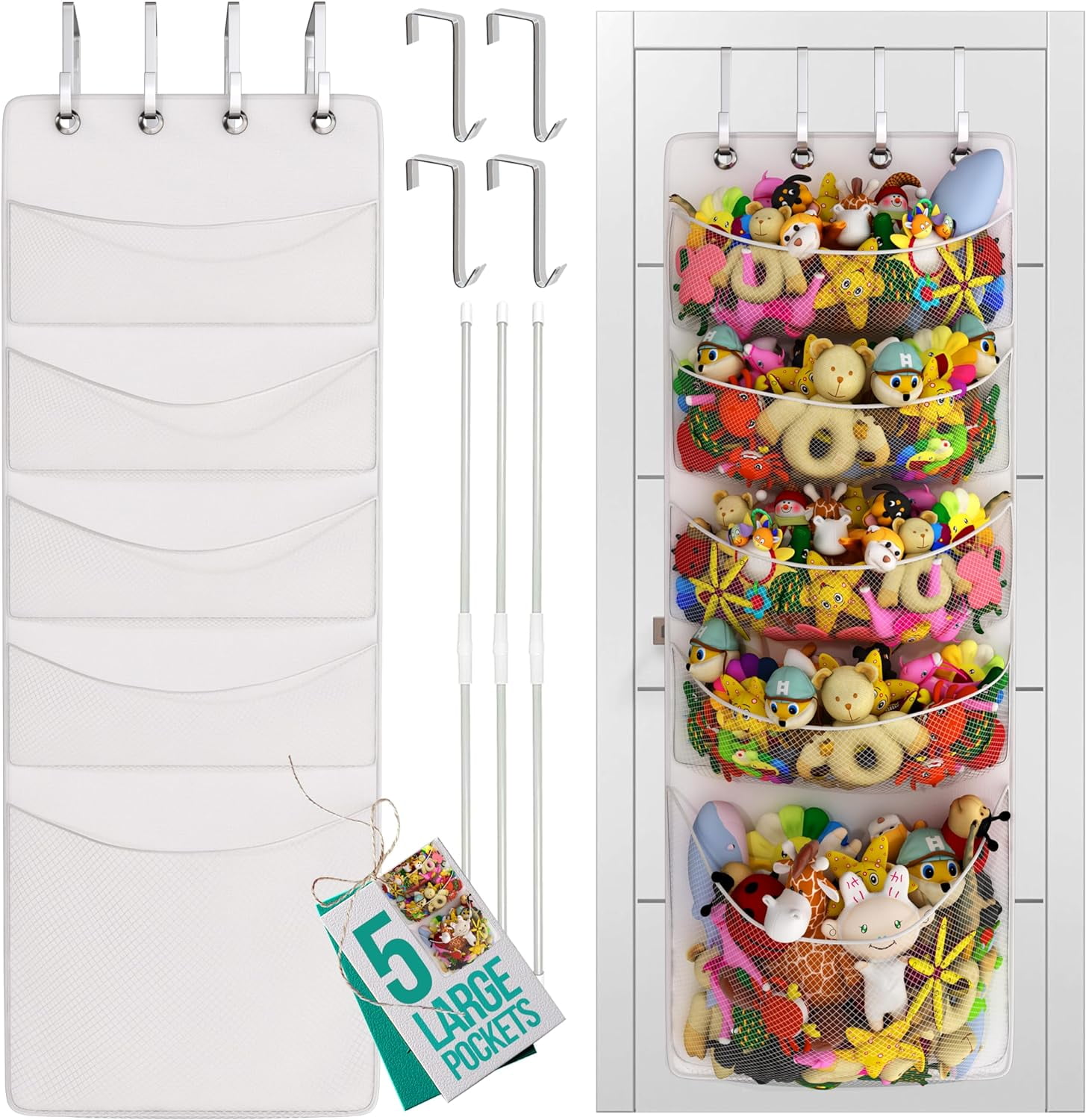 The Original 5-Pocket Over the Door Stuffed Animal Storage Organizer ...