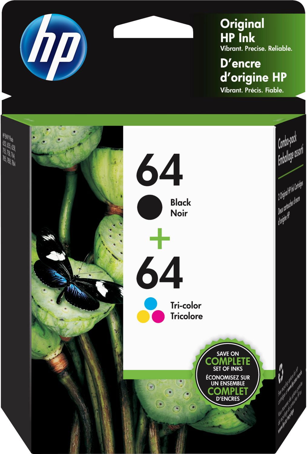 Original 64 Black and Tri-color Ink Cartridge (X4D92AN) for NVY Photo ...