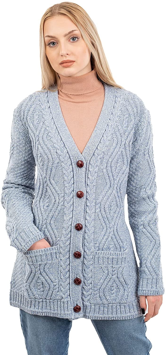 Original Aran Women's 100% Merino Wool Boyfriend Cardigan with Buttons ...