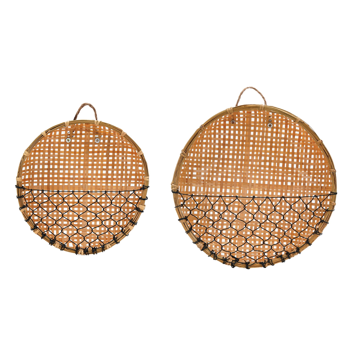 Synovana Set of 2 Hanging Basket Farmhouse Rustic Handwoven Rattan ...