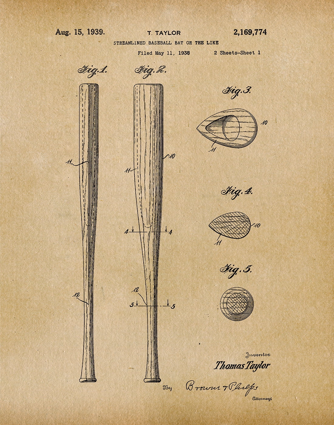 Original Baseball Bat Artwork Submitted In 1939 - Baseball - Patent Art ...
