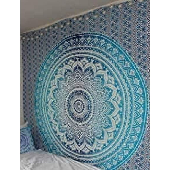 Original Blue Ombre Tapestry Mandala Art Hippie Wall Hanging Bohemian ...