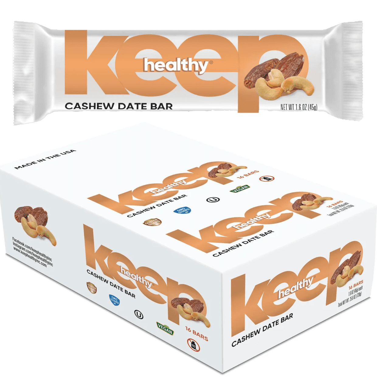 Original Cashew Date Fruit and Nut Snack 16 Bar Box - Walmart.com