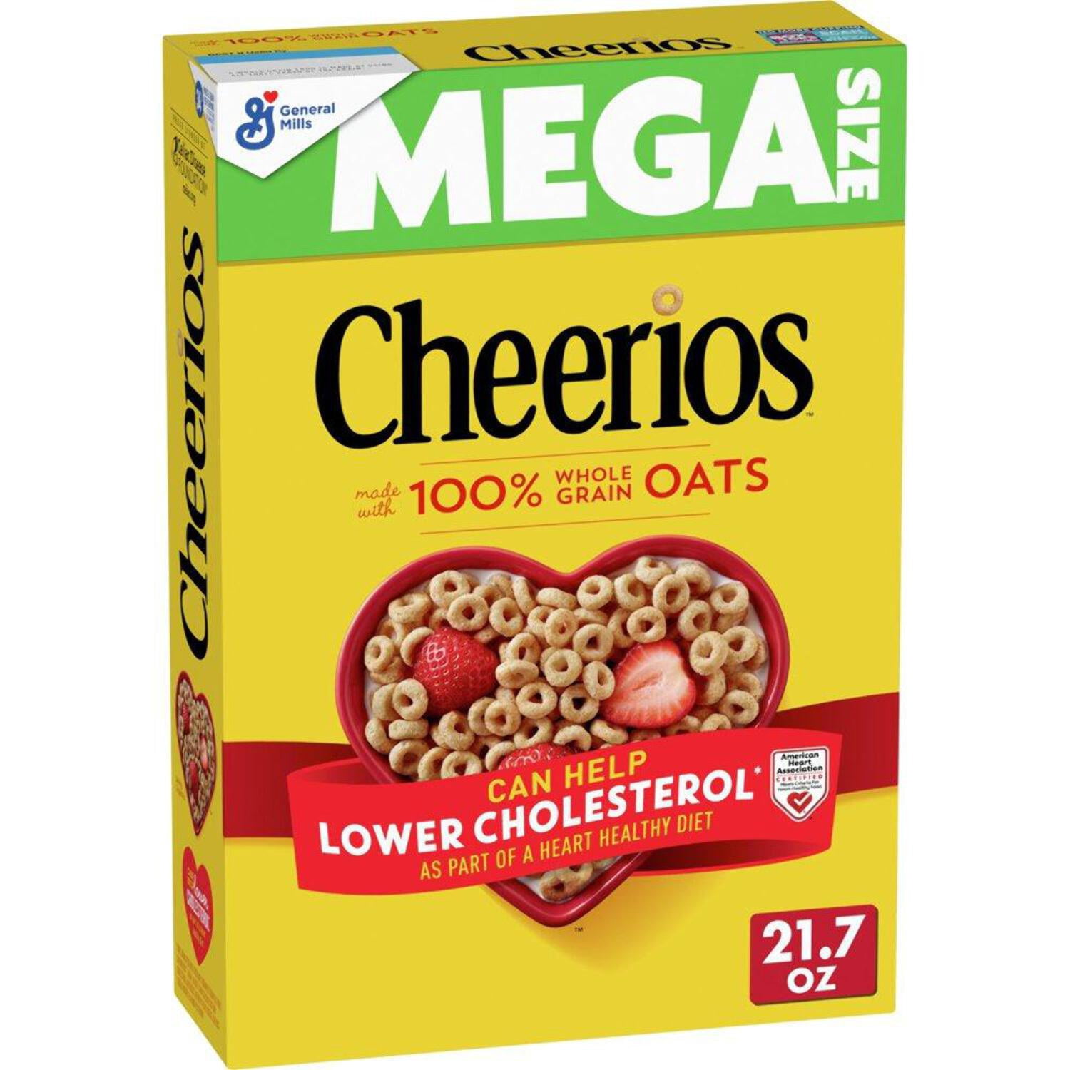 Original Cheerios Heart Healthy Cereal, 21.7 Oz Mega Size Cereal Box ...