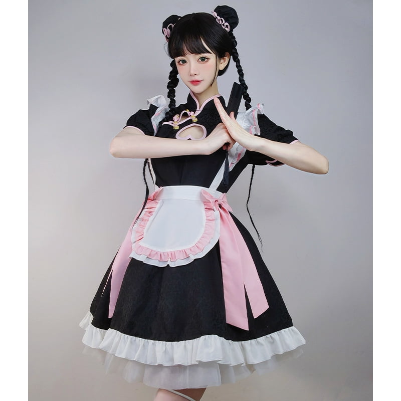 Original Chinese style maid costume Lolita COS hollow new Chinese cheongsam maid uniform suit ...