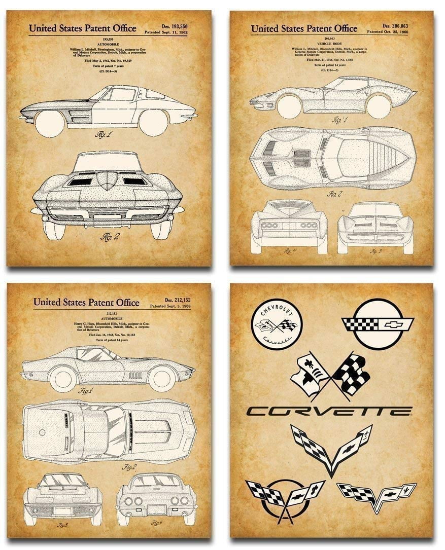 Original Corvette Patent Art Prints - Set of Four Photos (8x10 ...