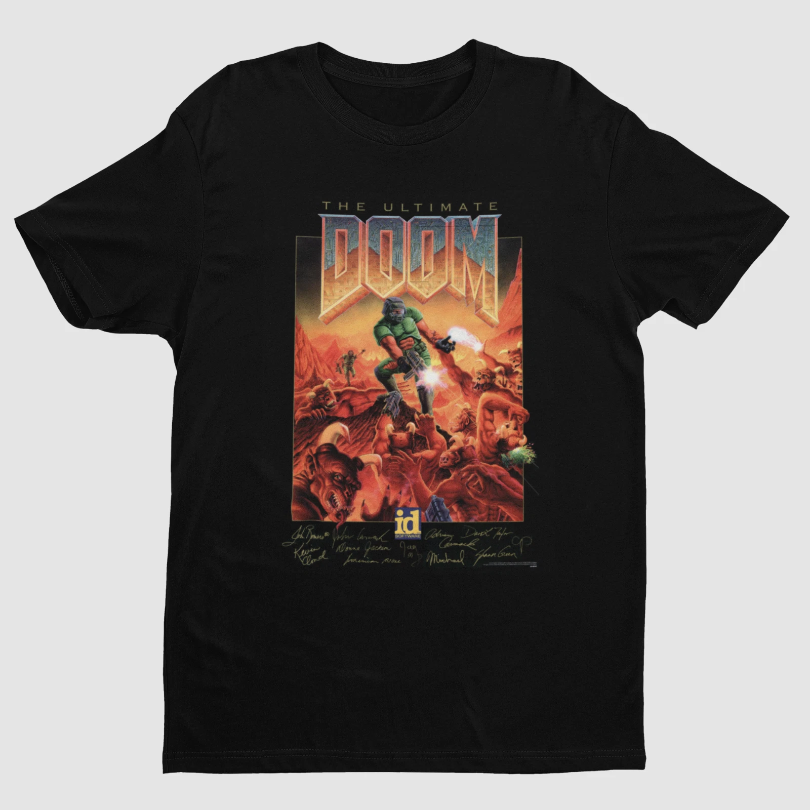 Original DOOM Game Key Art With Developers Signatures Premium Unisex T ...