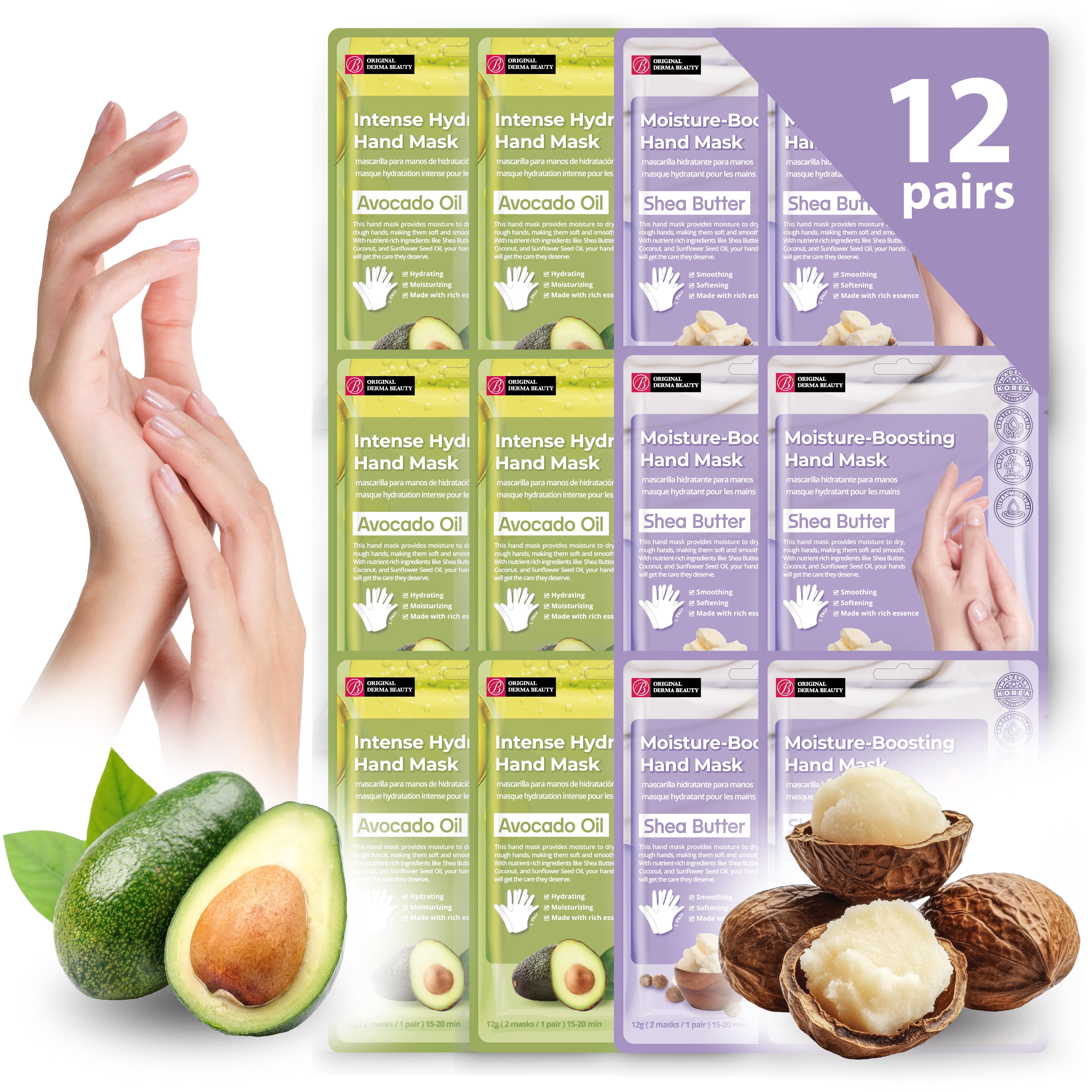 Original Derma Beauty - 12PK Shea Butter + Avocado Hand Mask Gloves for ...