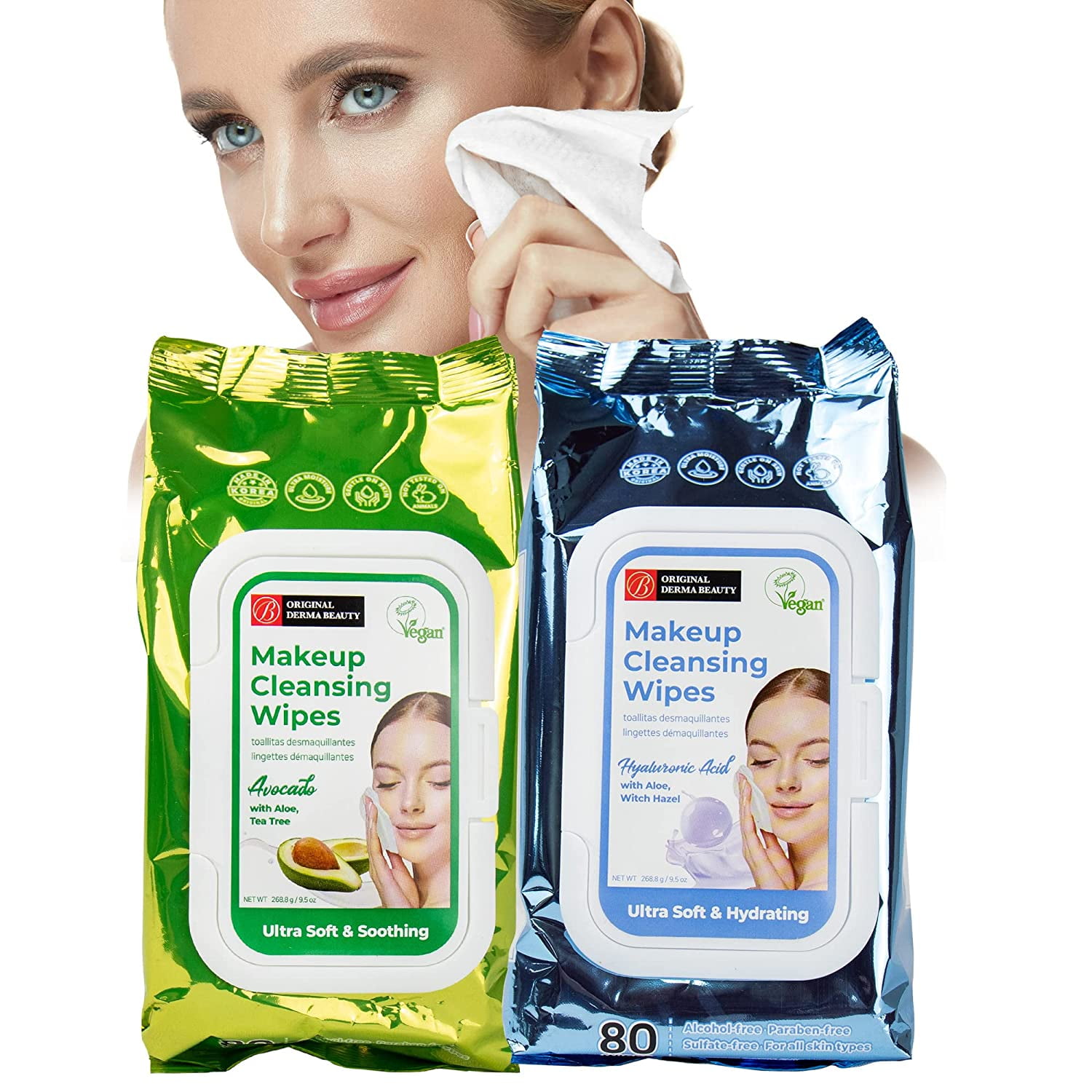 Original Derma Beauty 2 Pack Face Wipes Makeup Remover Face Wipes for ...