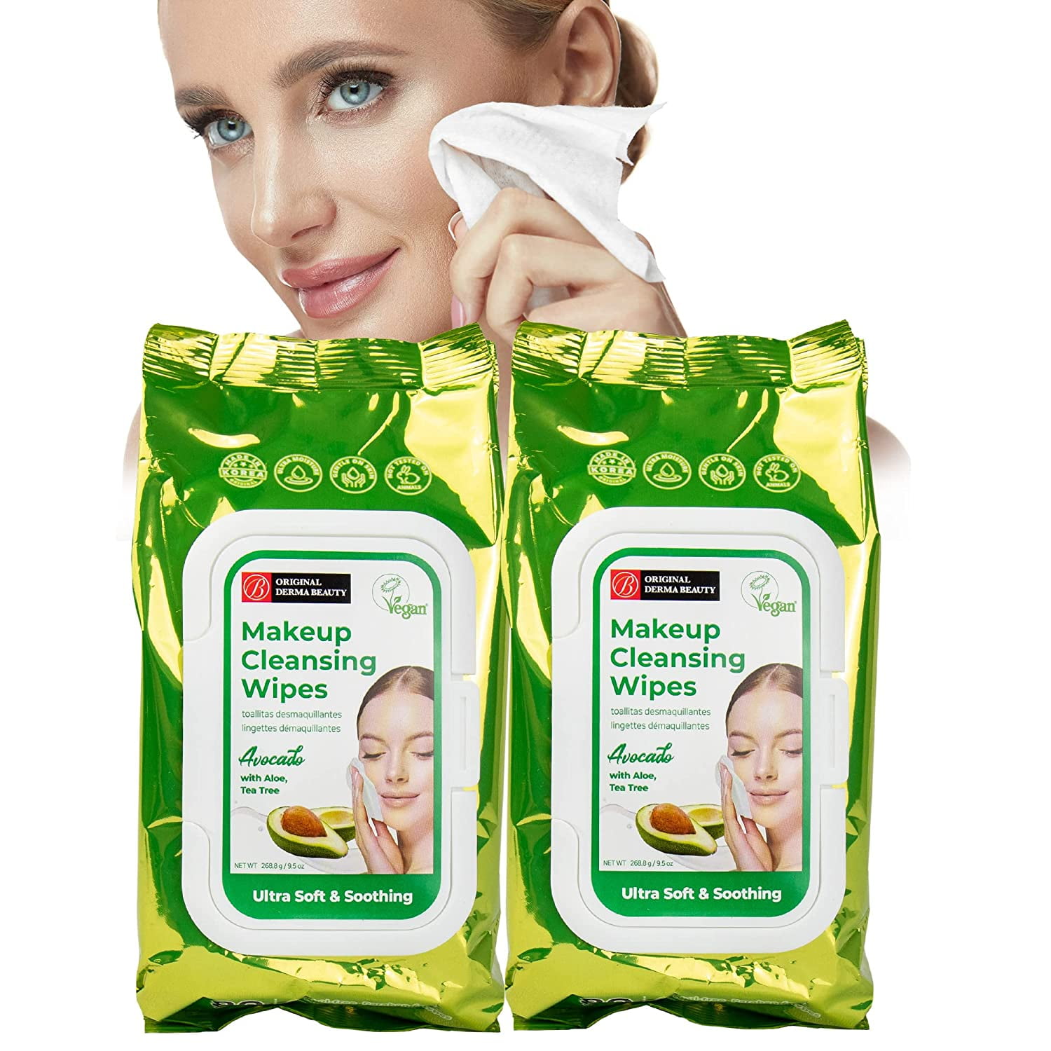 Original Derma Beauty 2 Pack Face Wipes Makeup Remover Face Wipes for ...