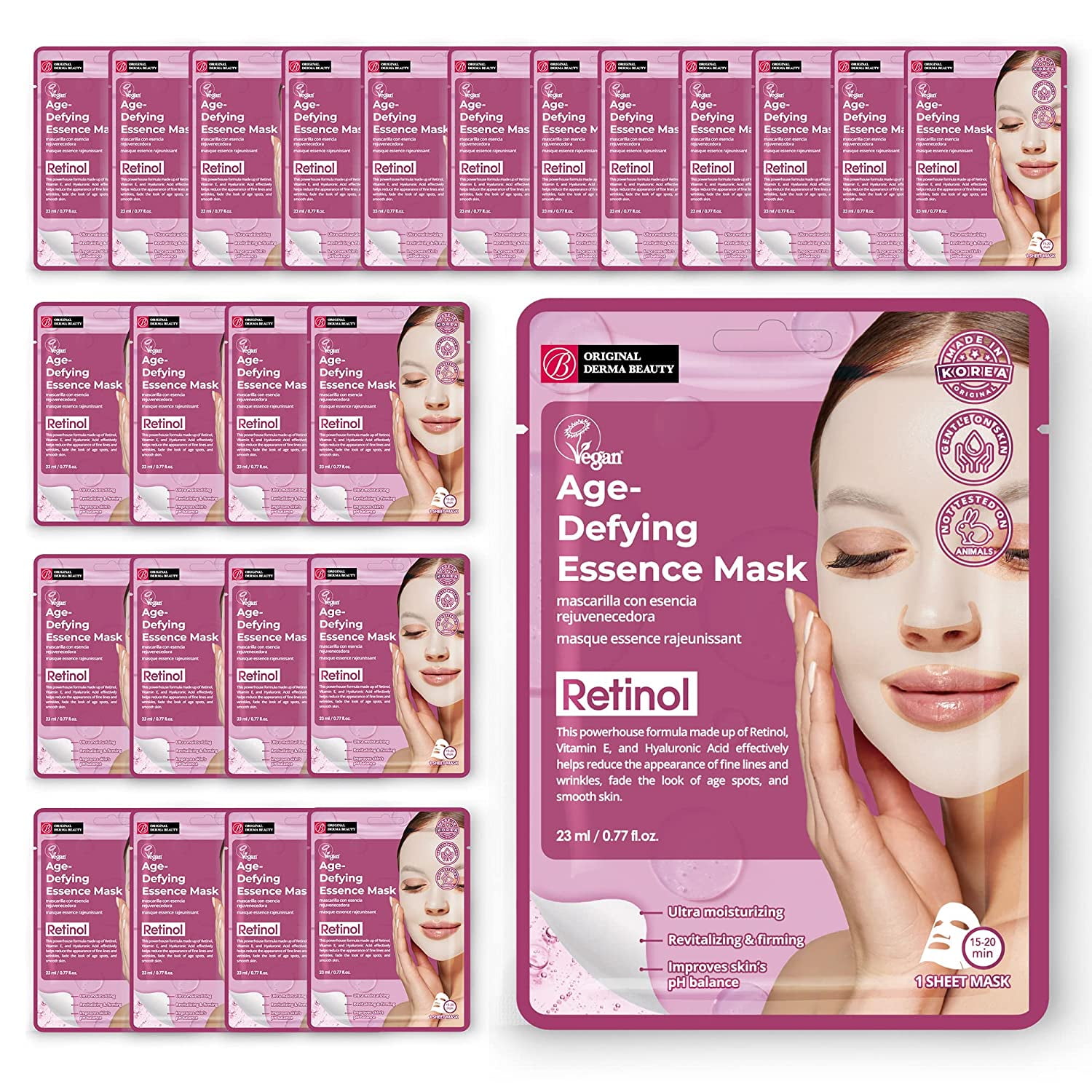 Original Derma Beauty 24 Pack Age-Defying Retinol Essecne Mask Sheet ...