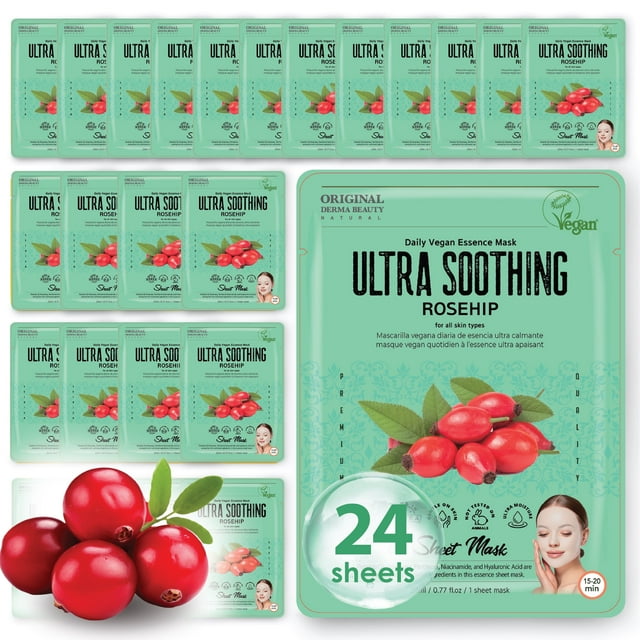 Original Derma Beauty 24 Pack Vegan Ultra Soorthing Rosehip Essecne ...