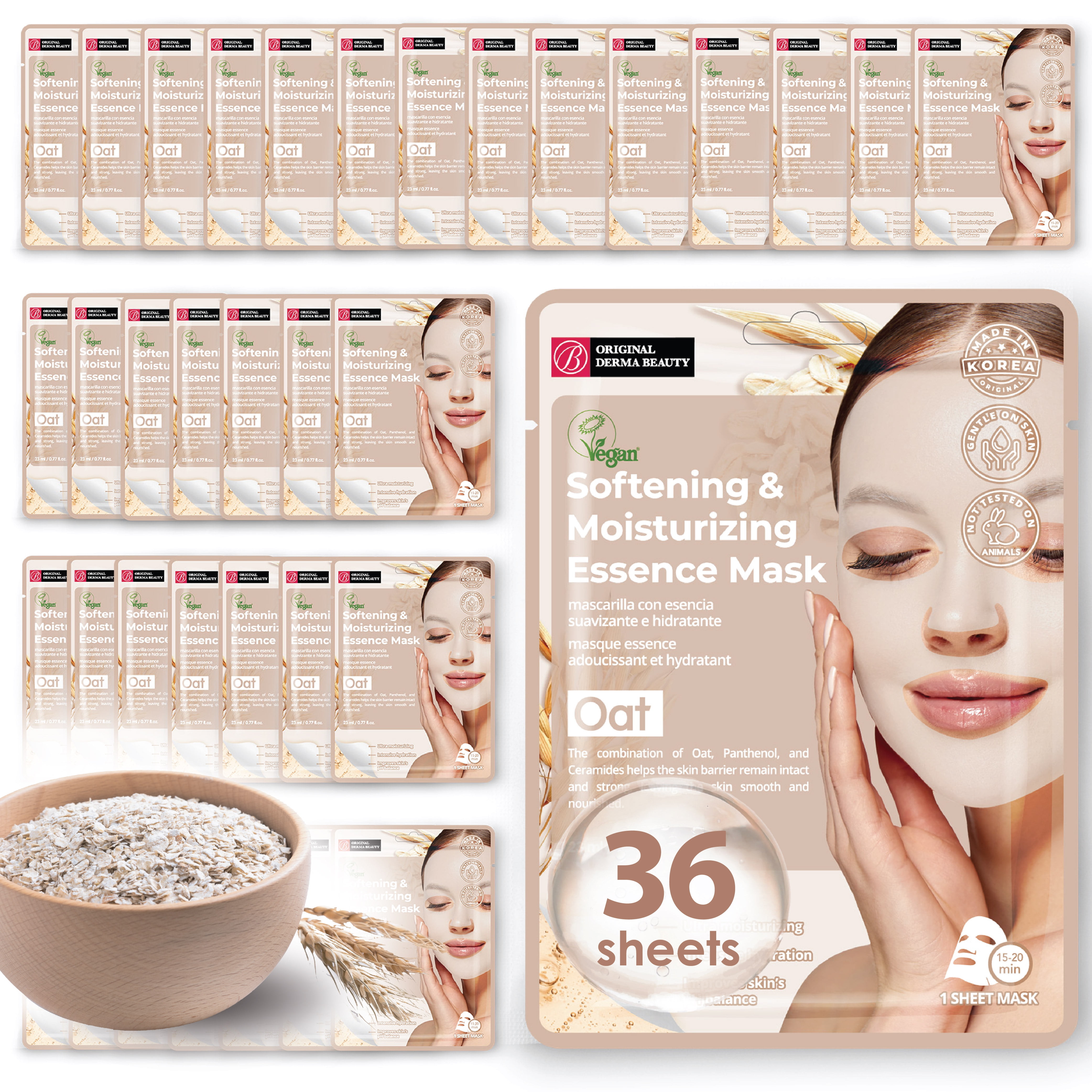 Original Derma Beauty 36 Pack Softening & Moisturizing Oat Essecne Mask ...
