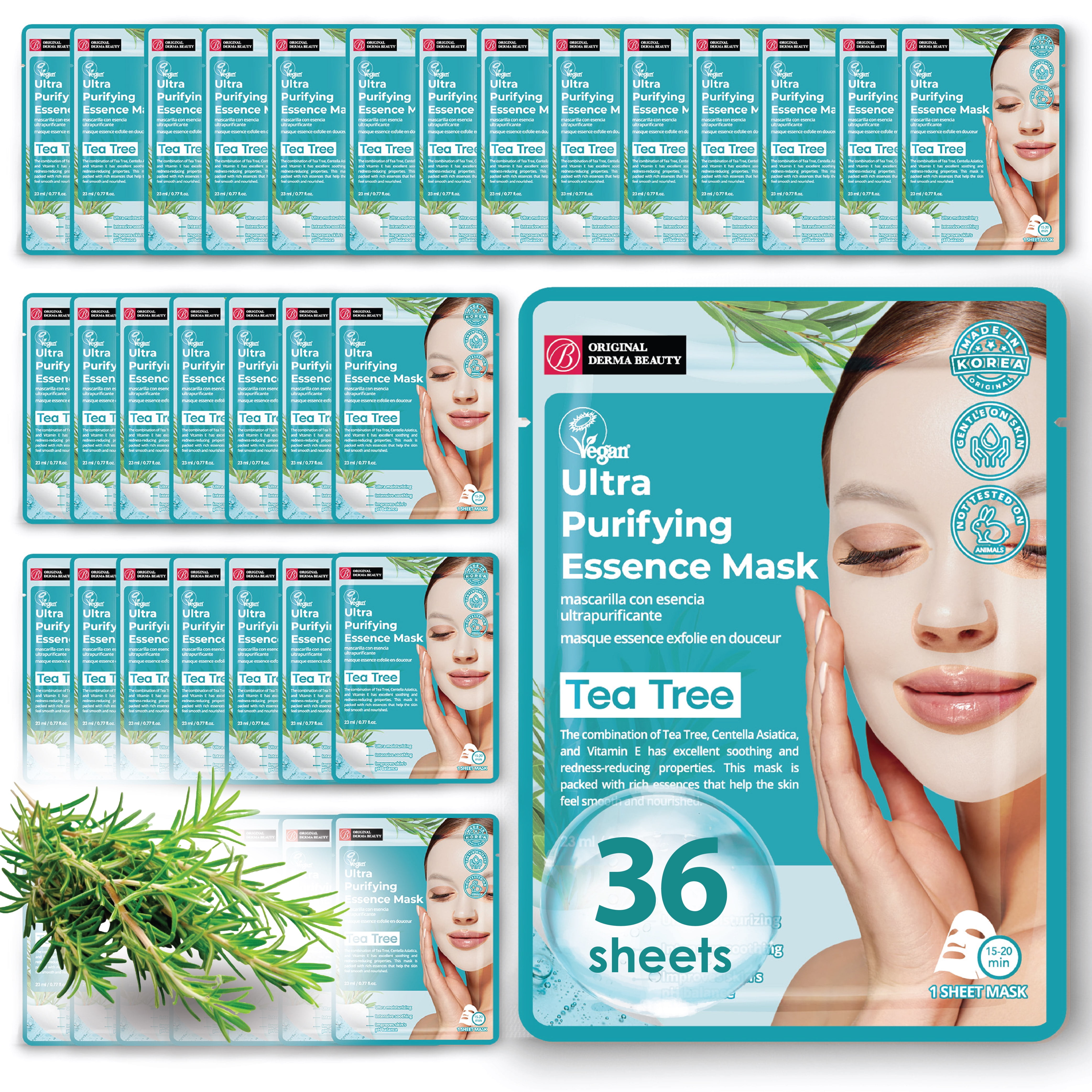 Original Derma Beauty 36 Pack Ultra Purifying Tea Tree Essecne Mask ...