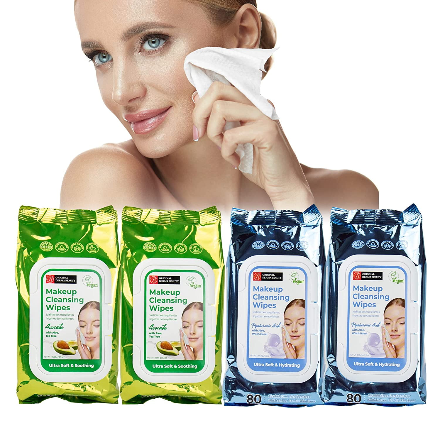 Original Derma Beauty 4 Pack Face Wipes Makeup Remover Face Wipes for ...