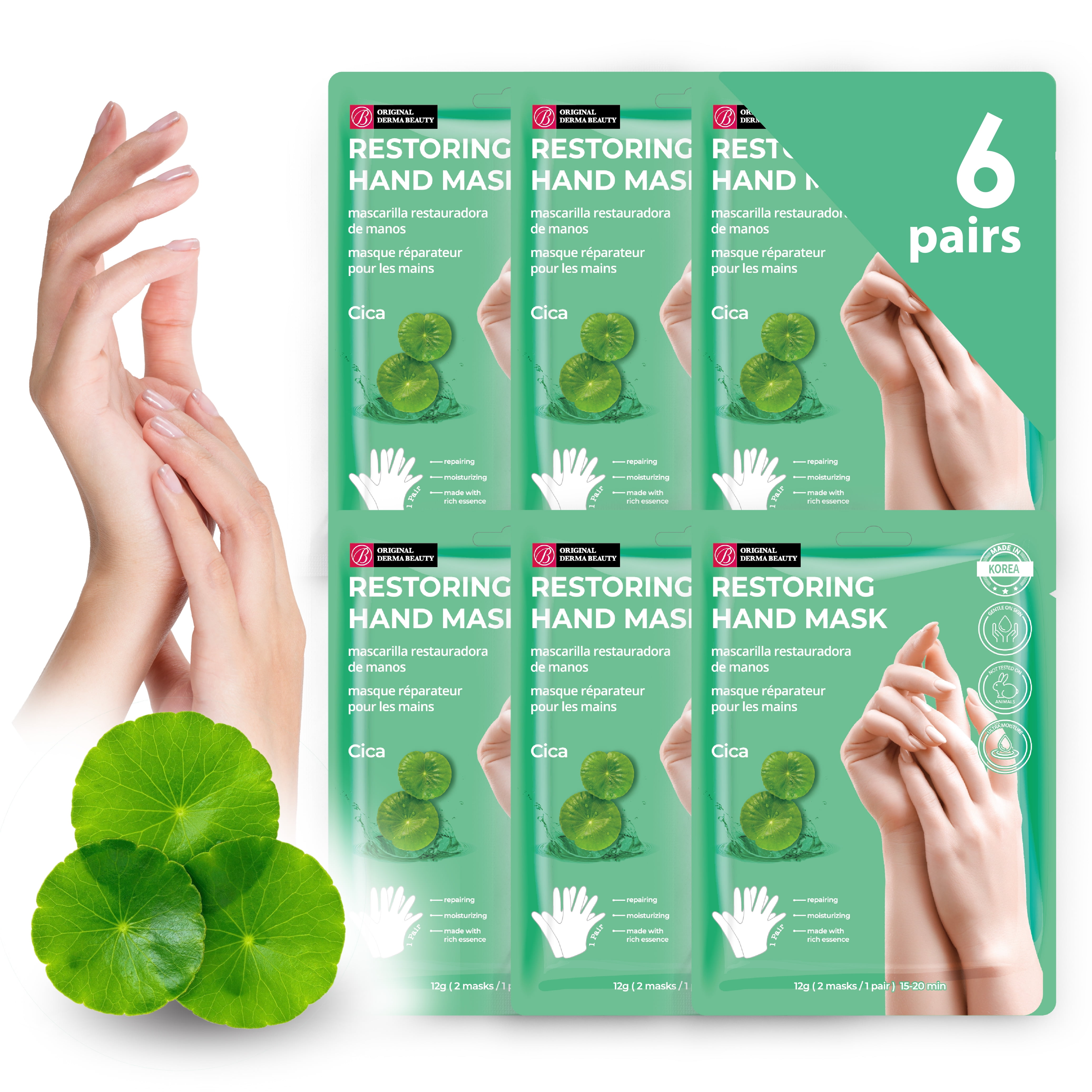 Original Derma Beauty 6 Pairs Cica Hand Mask for Dry Skin Hand Mask ...