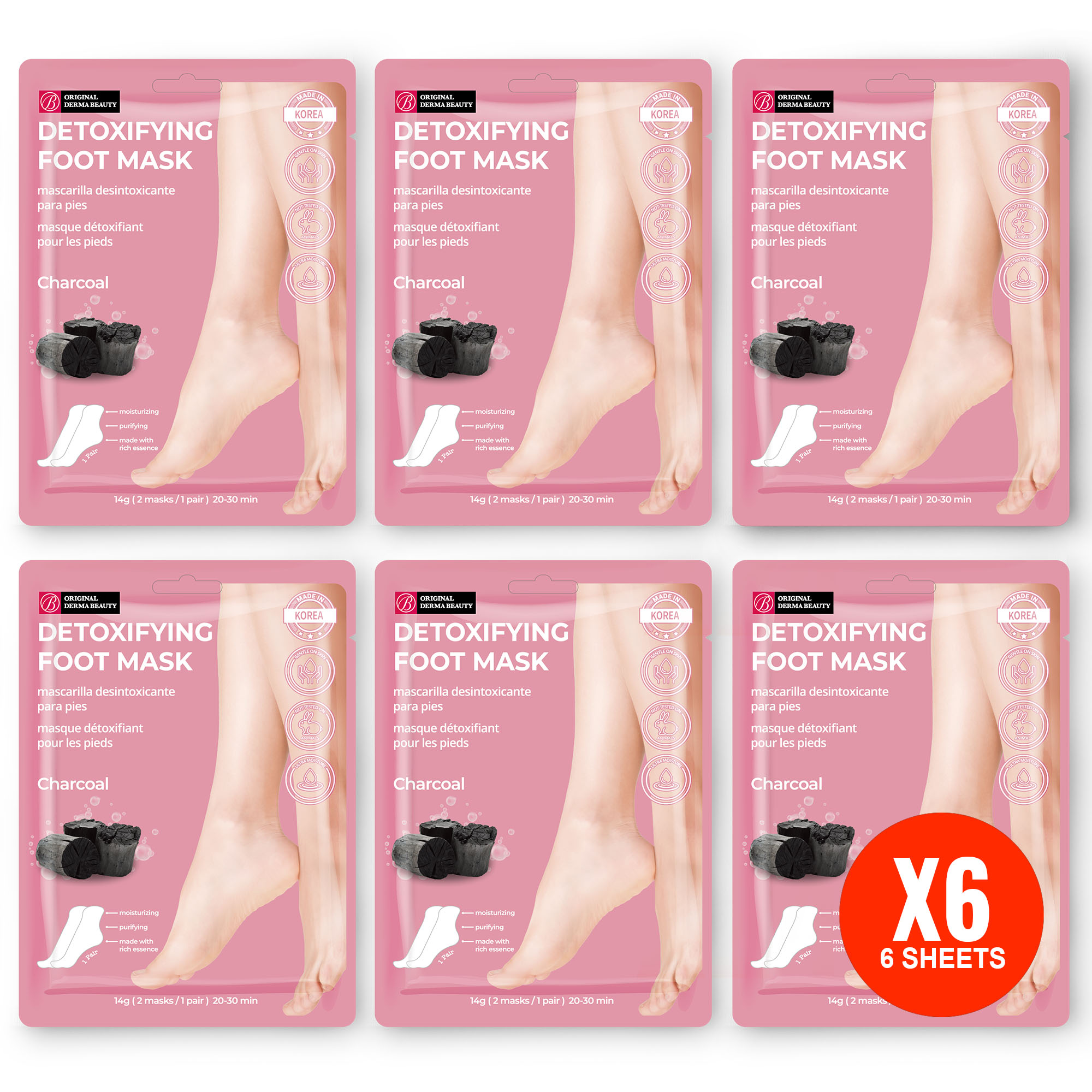 Original Derma Beauty 6PK Charcoal Foot Mask Socks Masks for Cracked ...