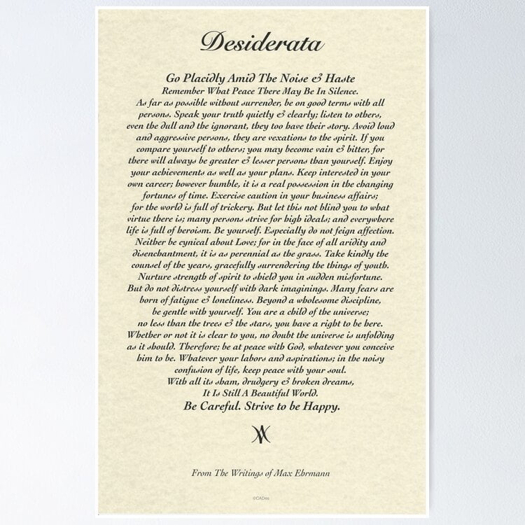 Original Desiderata Poem By Max Ehrmann Poster- Unframed Poster | Wall ...