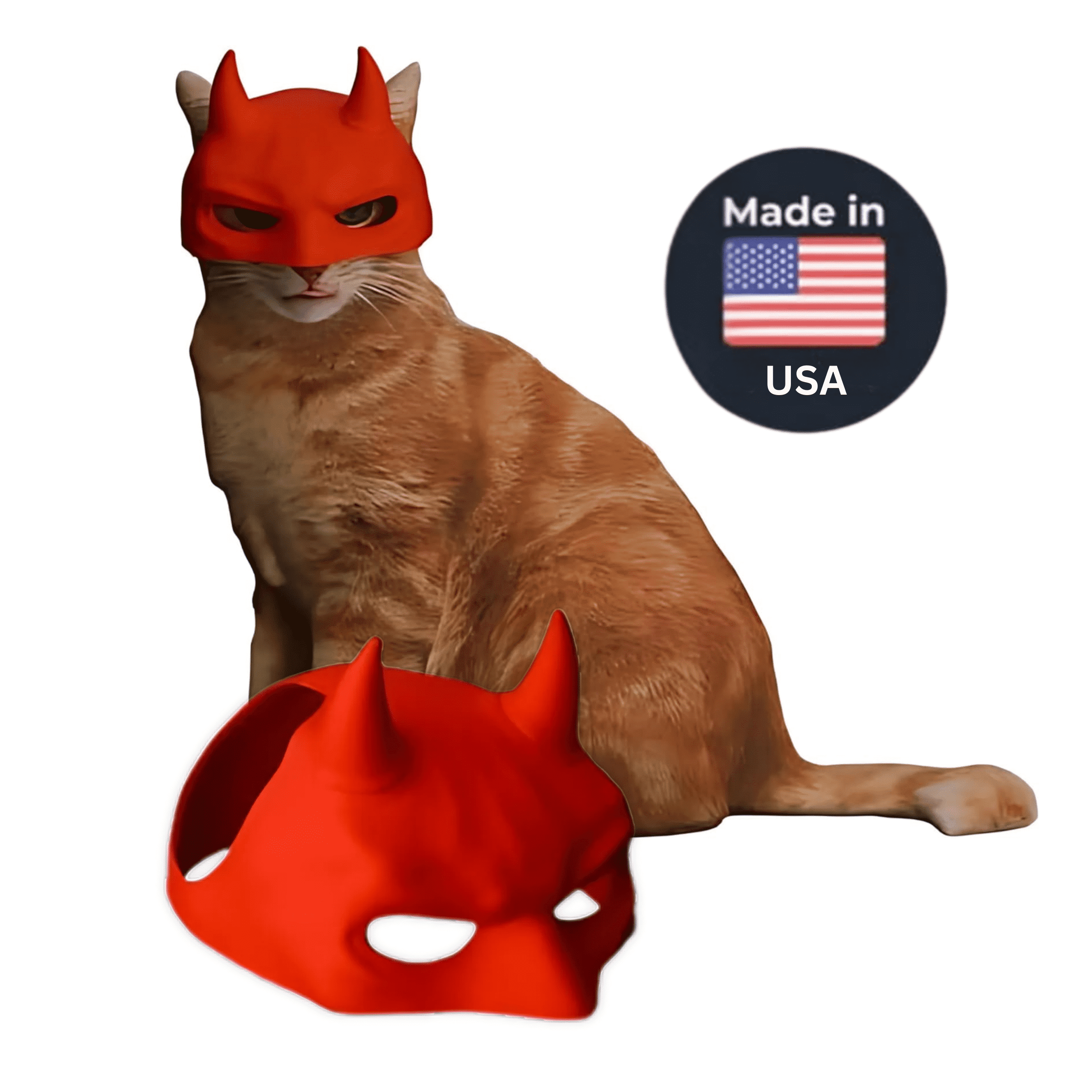 Original Devil Cat Mask with Horns - 3D Printed Red Halloween Cat ...