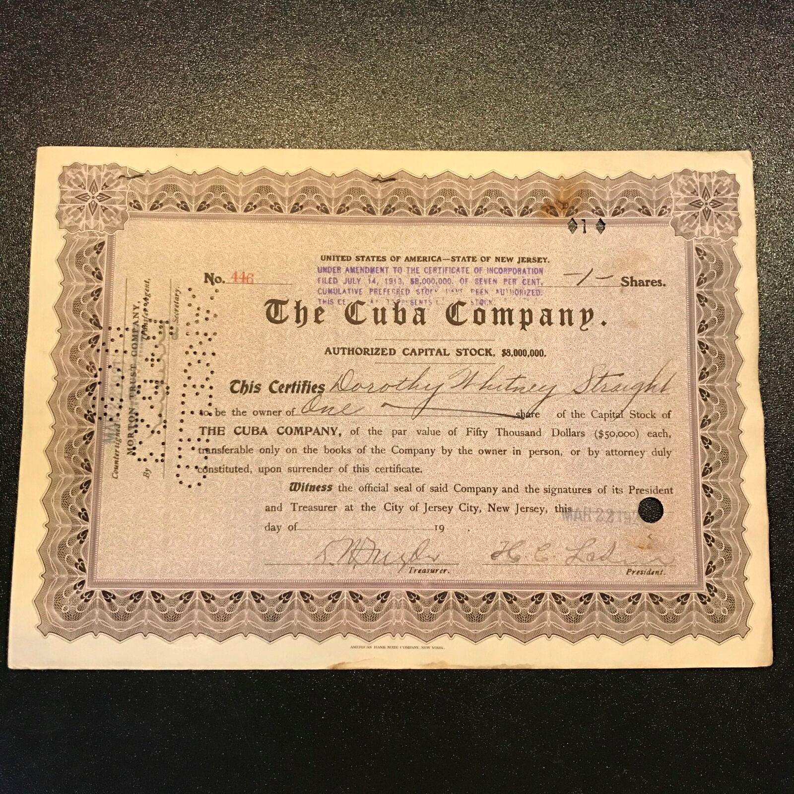 Original Dorothy Payne Whitney Signed Autographed Company Stock ...
