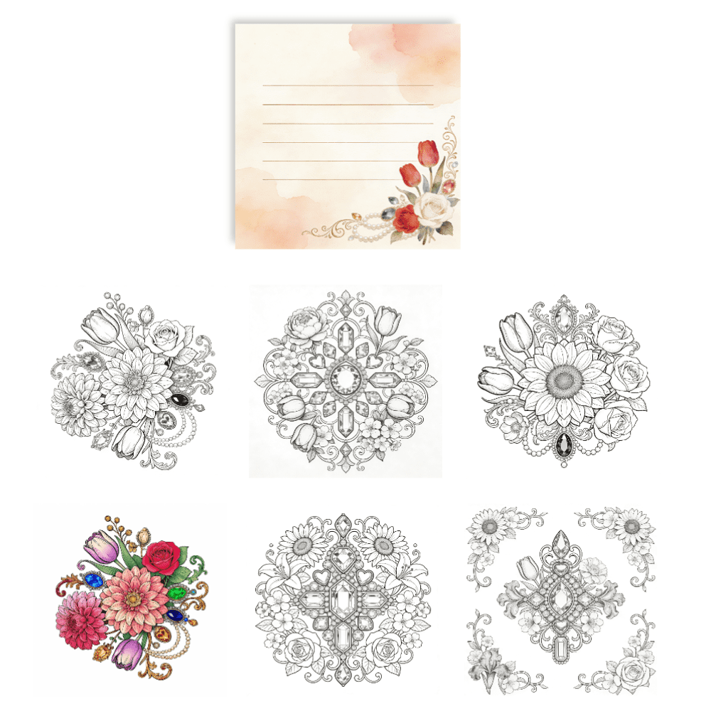 Original Double-Sided Floral Gem Sticky Notes (100 Pcs) - Coloring ...
