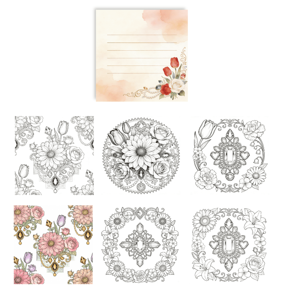 Original Floral & Gem Coloring Sticky Notes (100 Pcs) - Double-Sided ...