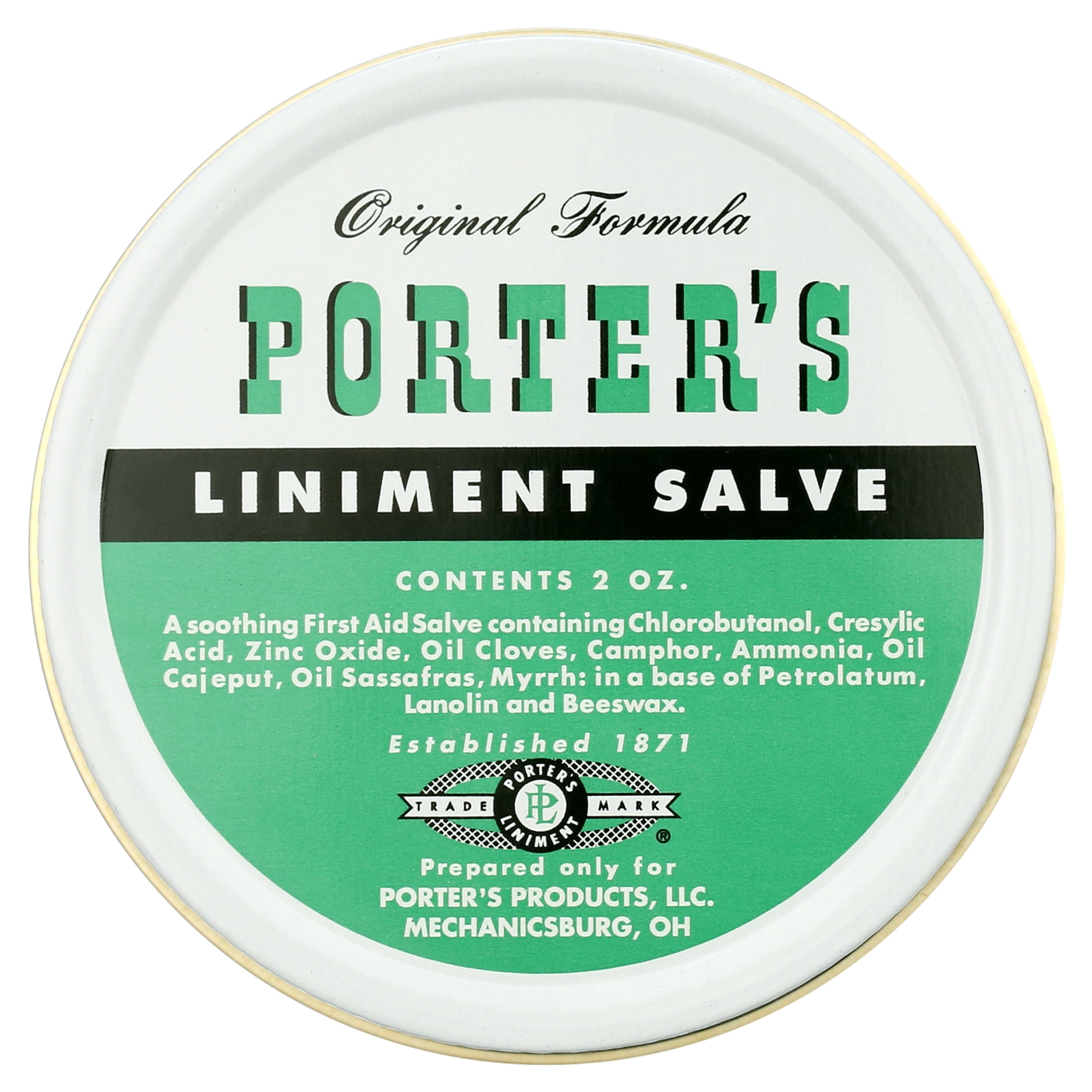 Porter's Original Liniment Salve, Splinter Drawing Ointment, 2 oz Tin ...