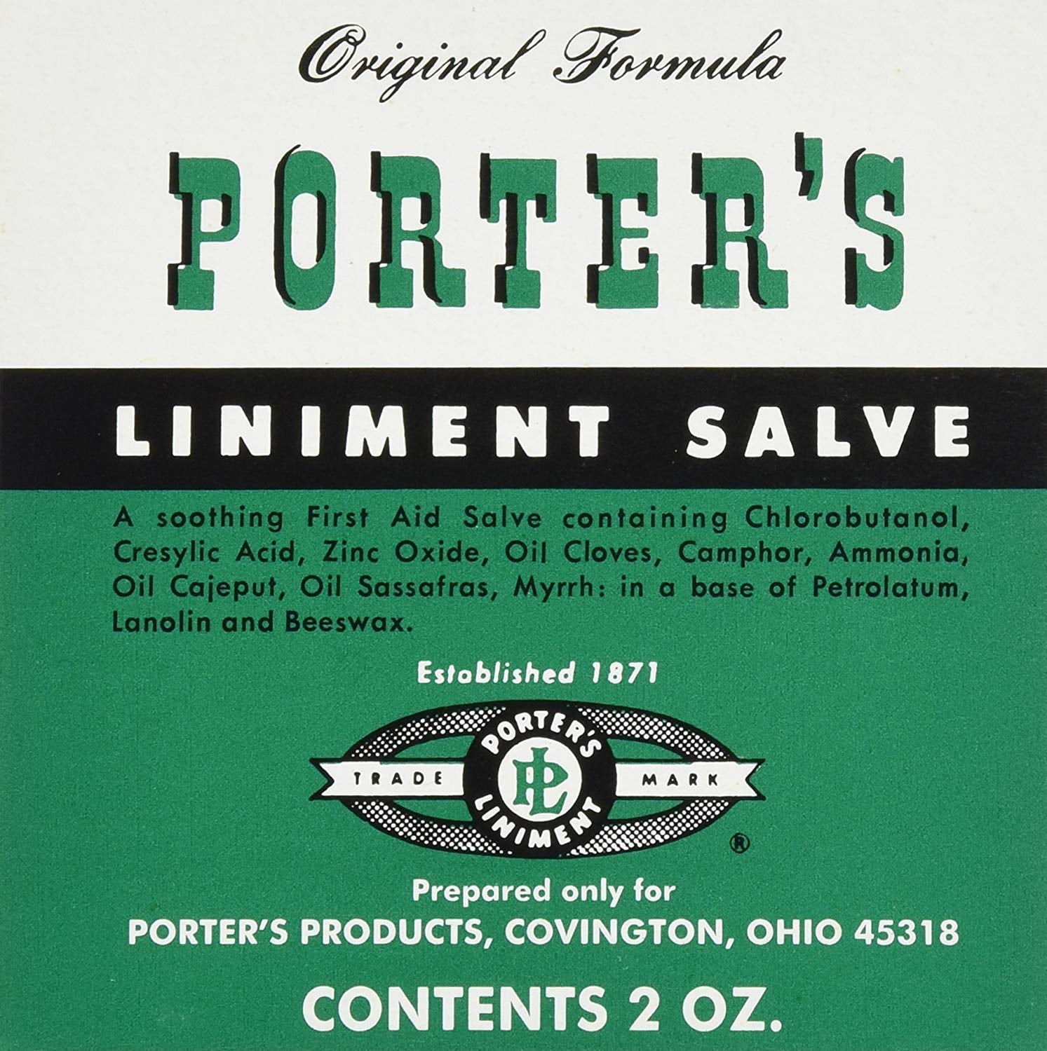 Porters Original Formula Liniment Salve 2 oz - Antiseptic First Aid ...