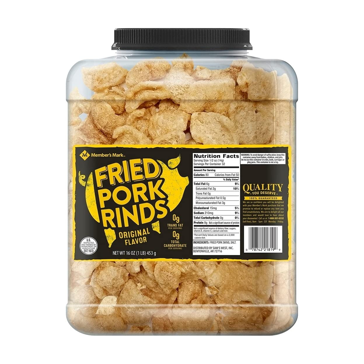 Original Fried Pork Rinds, 16 oz, Traditional Chicharrones, Real Pig ...