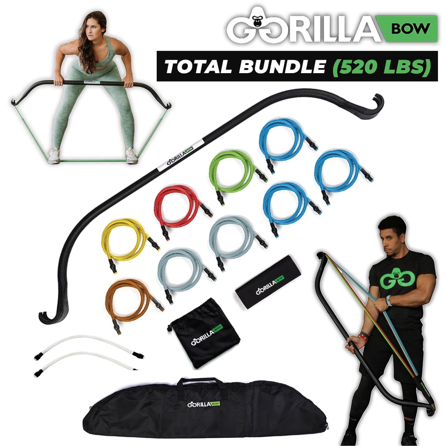 Gorilla Bow Original Portable Home Gym Resistance Bands and Bar System ...