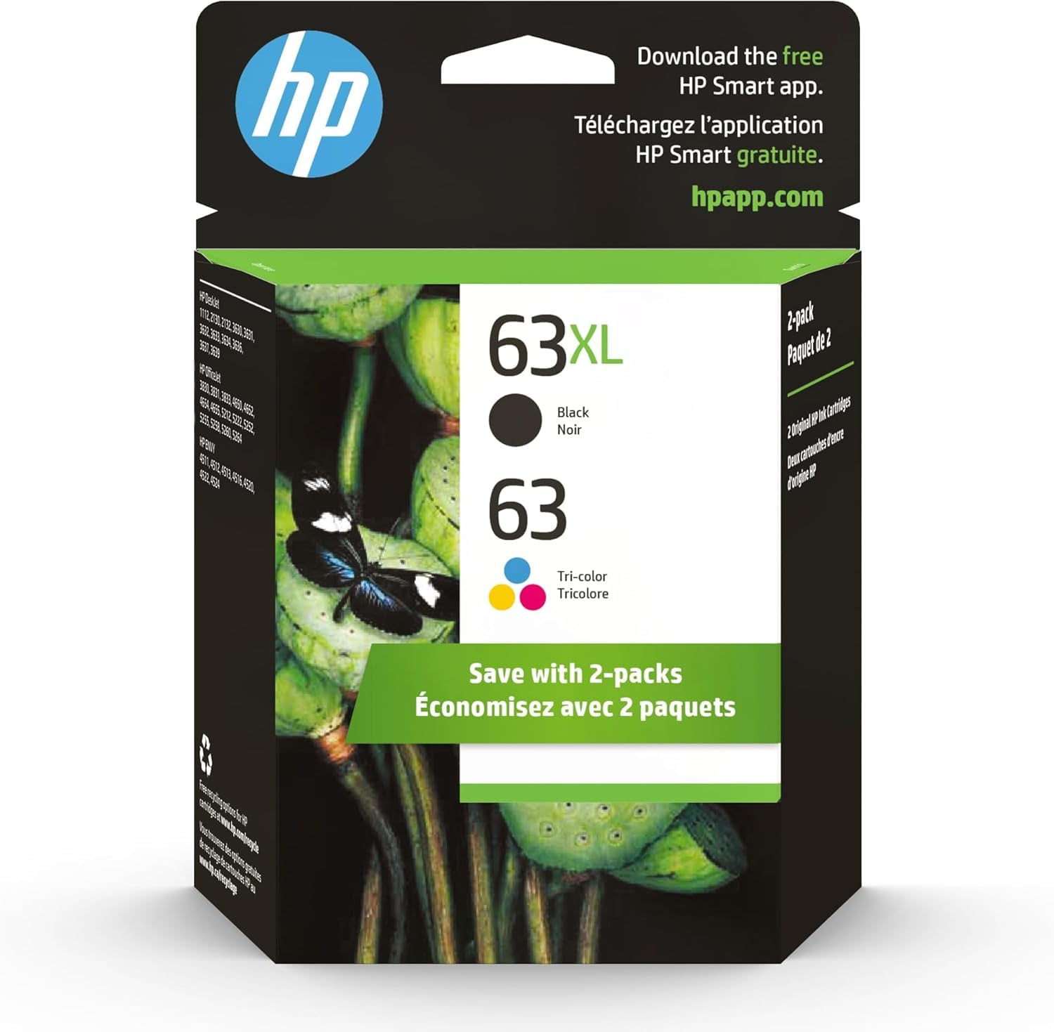 Original HP 63 Tri-color / 63XL Black Ink (2-Pack) | Works with HP ...