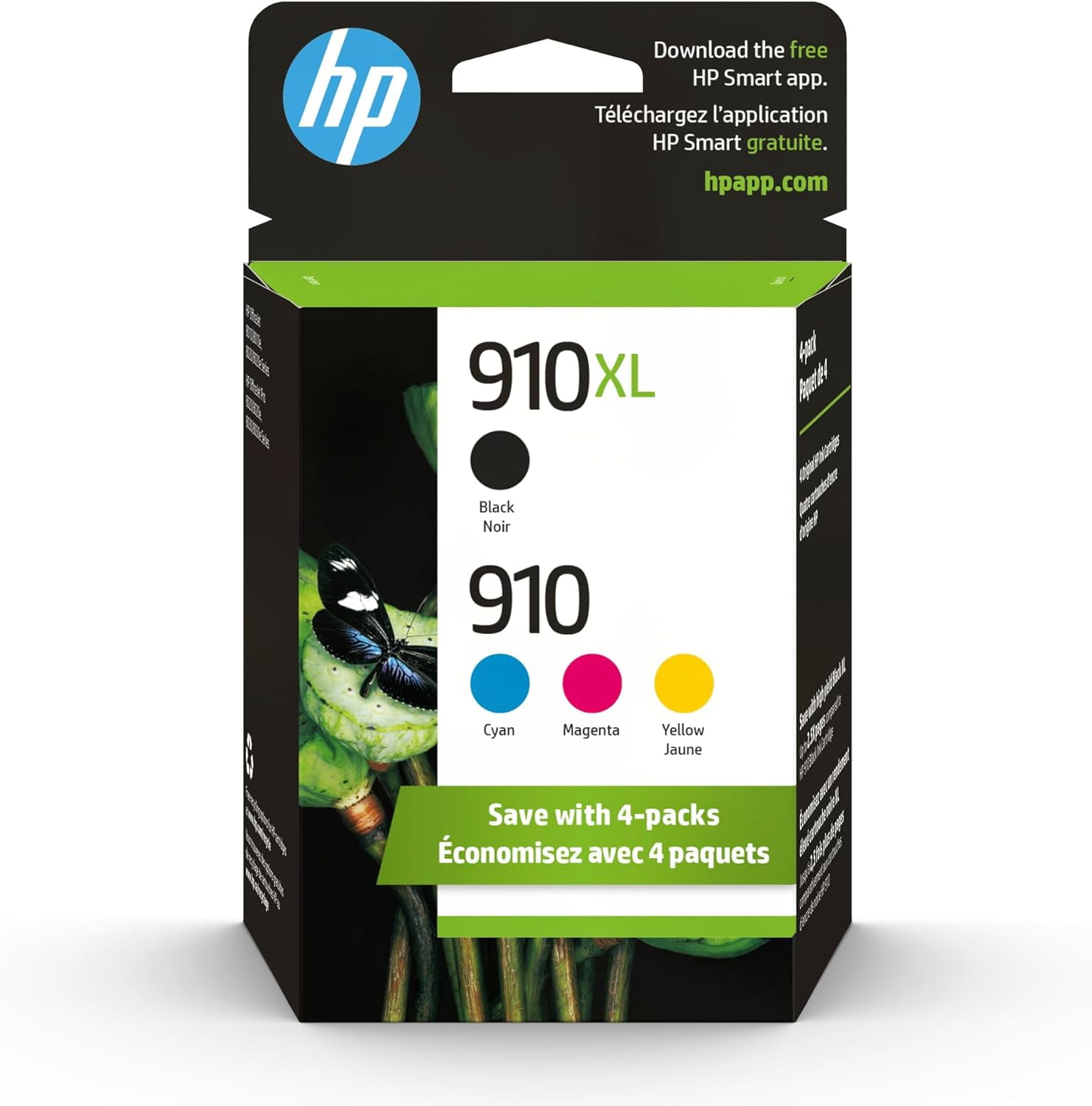 Original HP 910 Cyan, Magenta, Yellow, 910XL Black Ink Cartridges, Works with HP OfficeJet 8010 ...