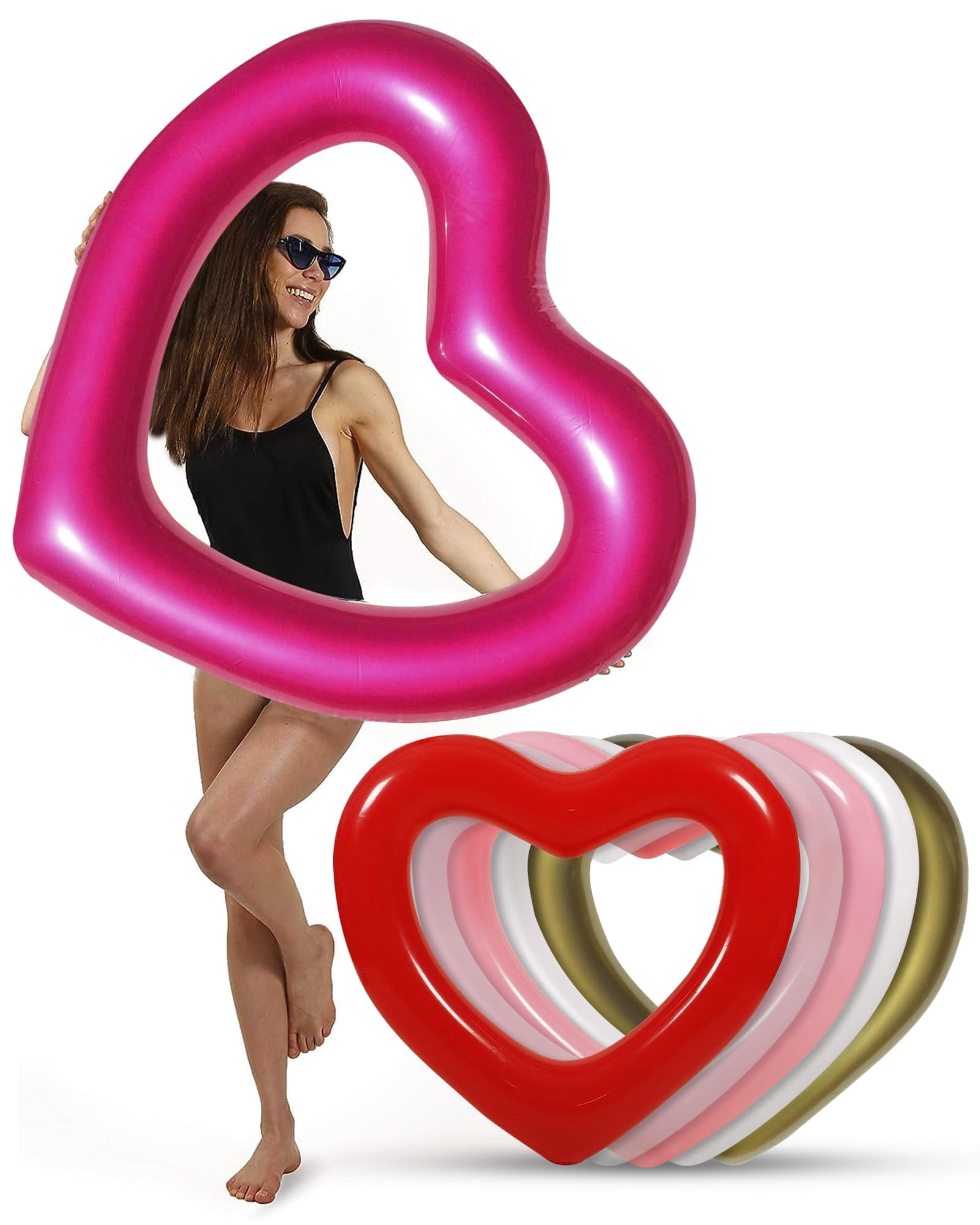 The Original Heart Shaped Pool Float by LOTELI - Metallic Dark Pink ...