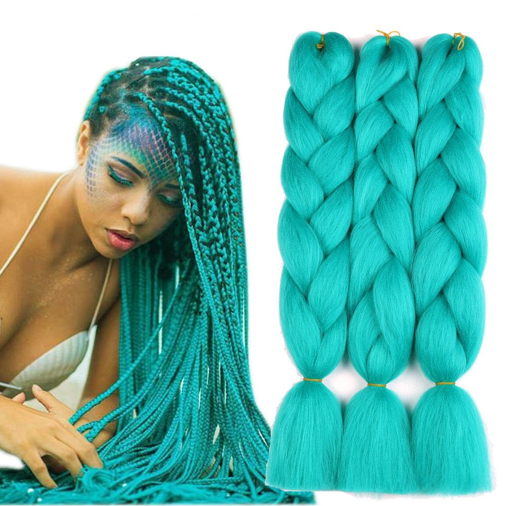 Original Jumbo Braids Hair Extension Pure Solid Color Cyan Blue 3pcs ...