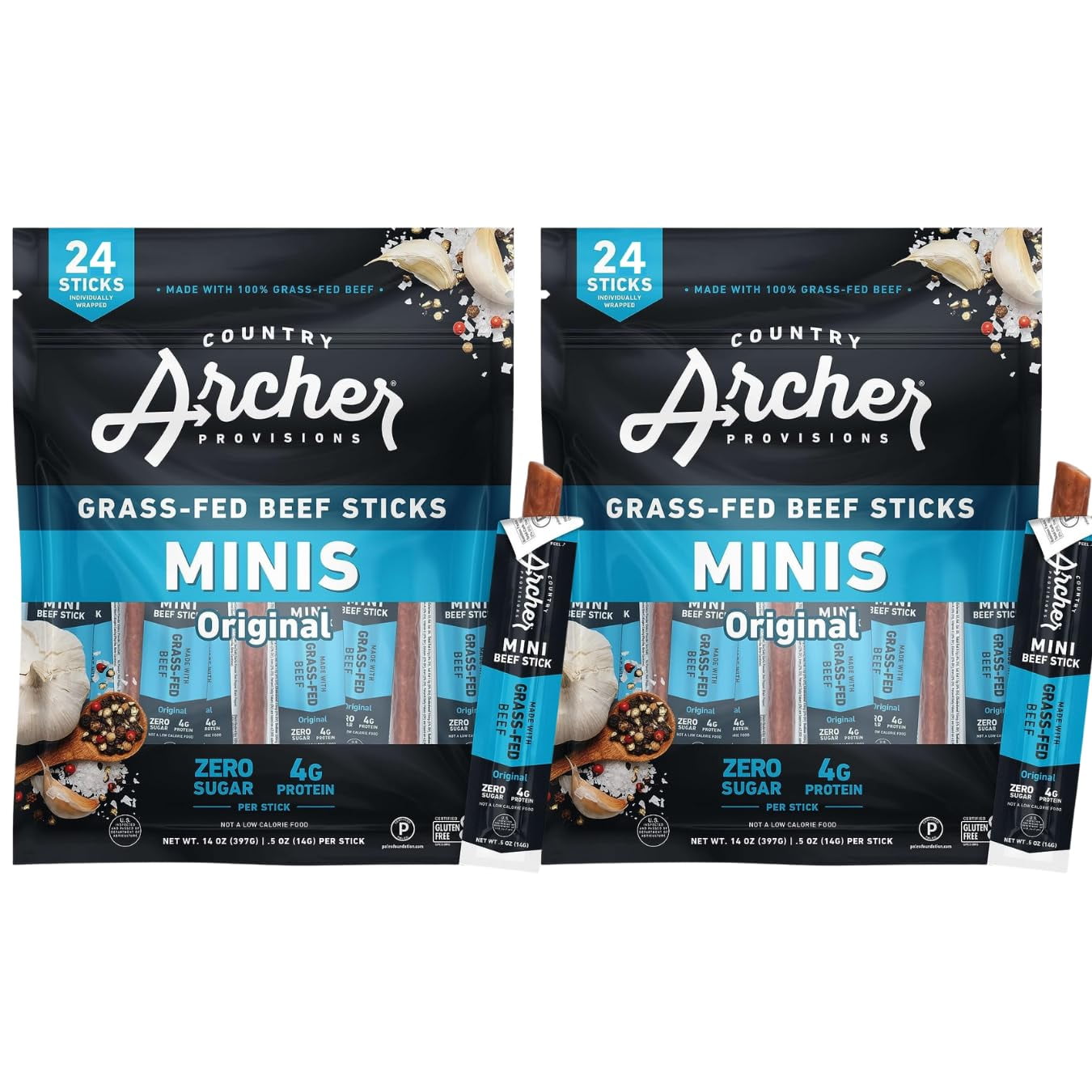Original Minis Contry Archer Grass Fed Beef Sticks, 0.5oz, 24 Count ...