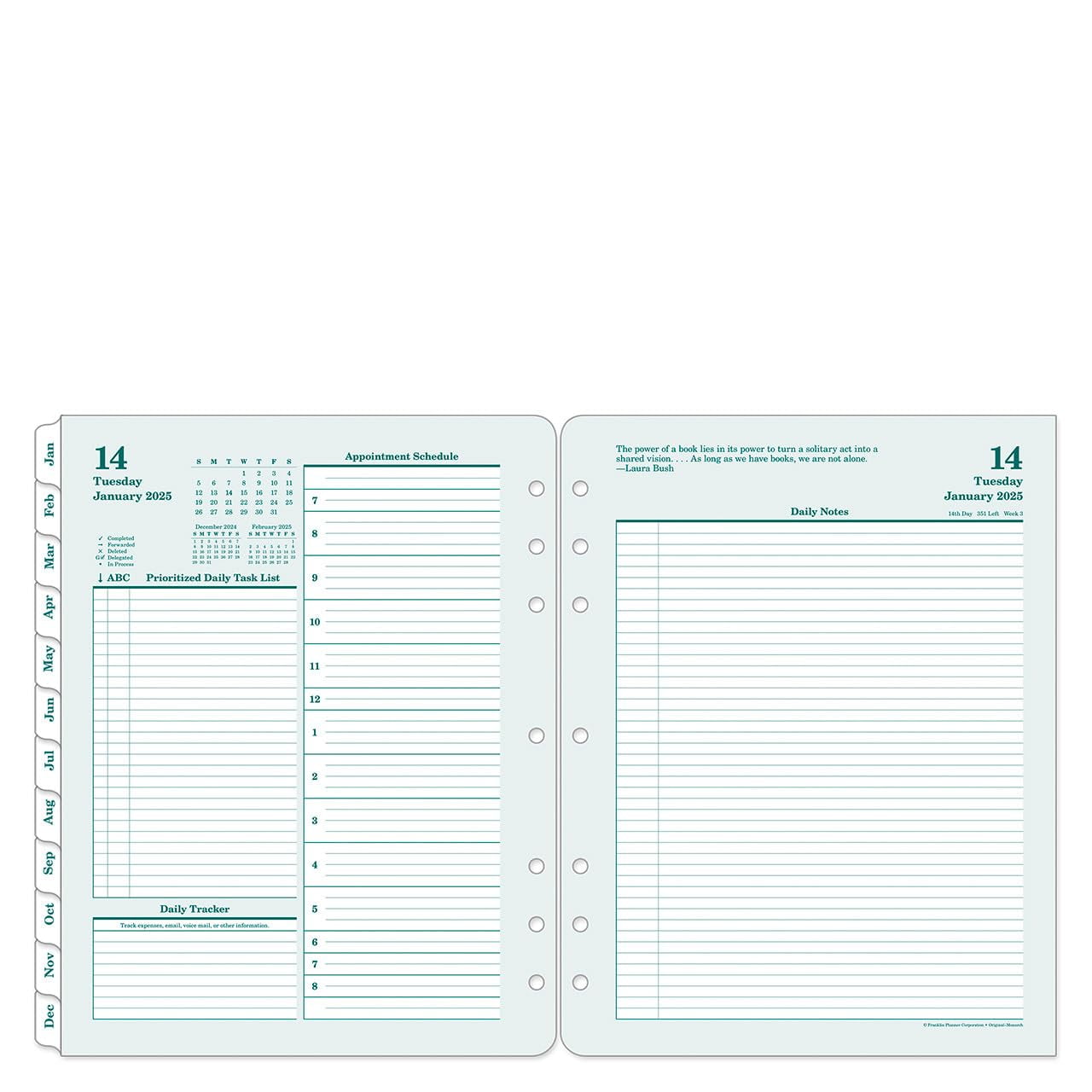 Original Monarch Size Two Page Daily Planner 2025, Ring Bound Refill ...