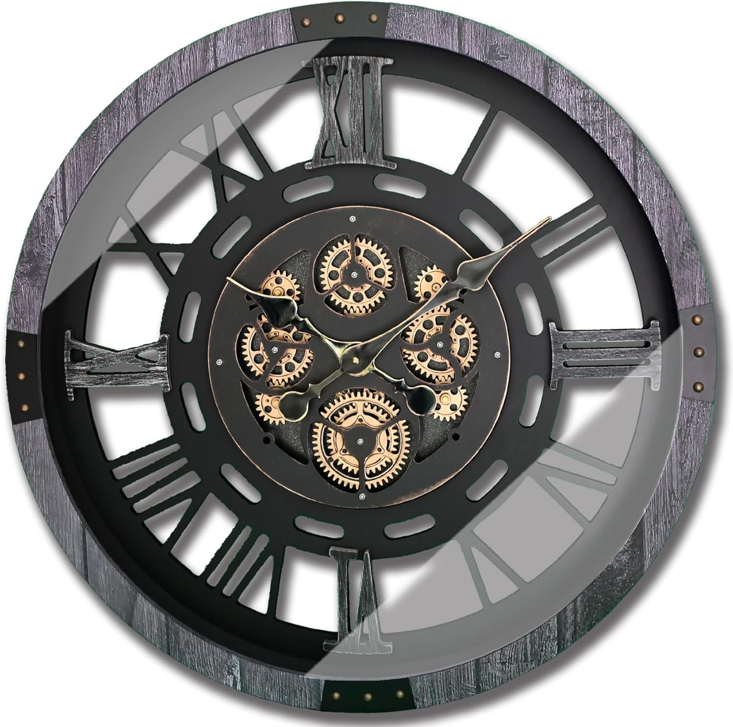 Original Moving Gear Large Wall Clock 24" Battery-Operated (Black ...