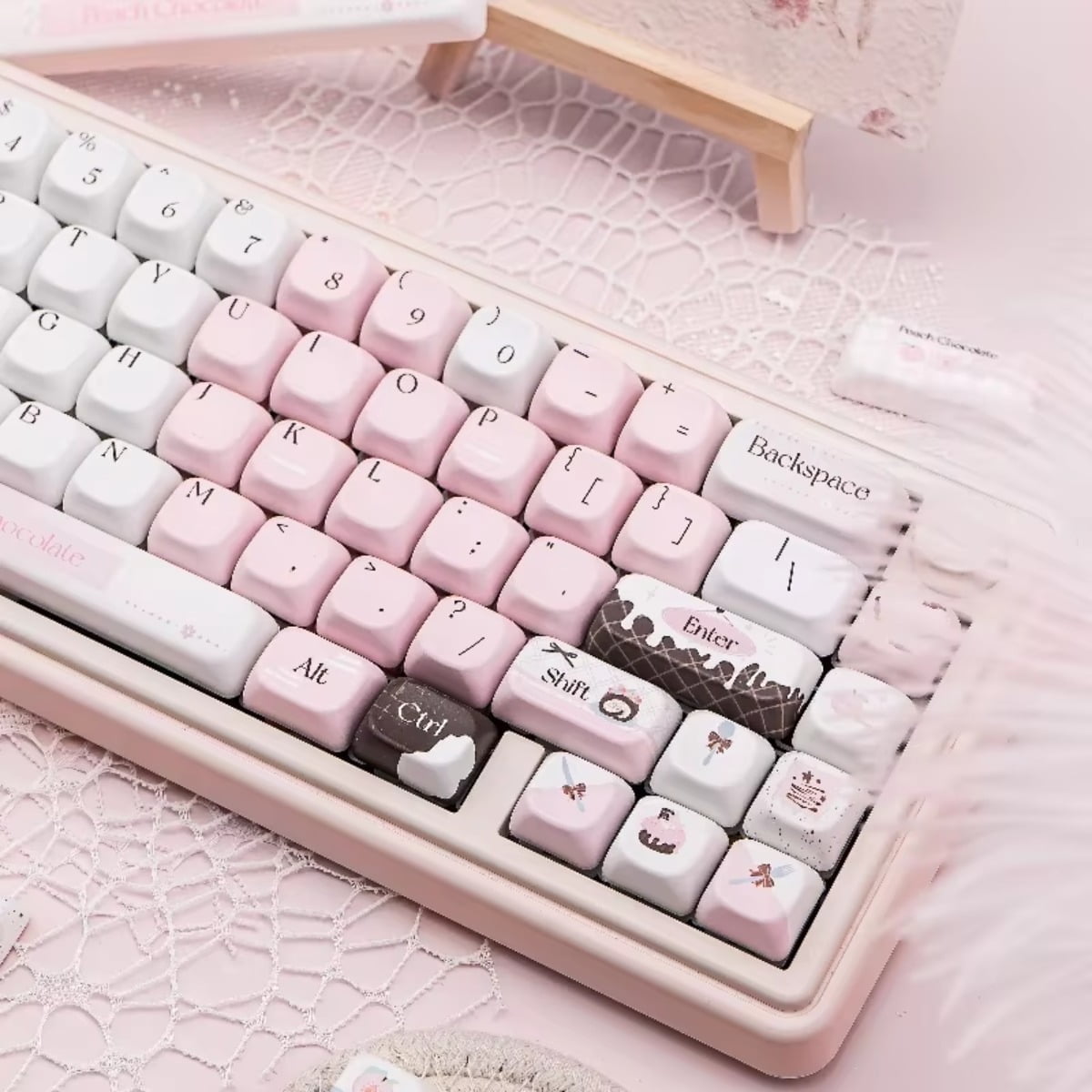 Original Peach Pink Cream Heart-Shaped Keycaps, Custom Mechanical ...