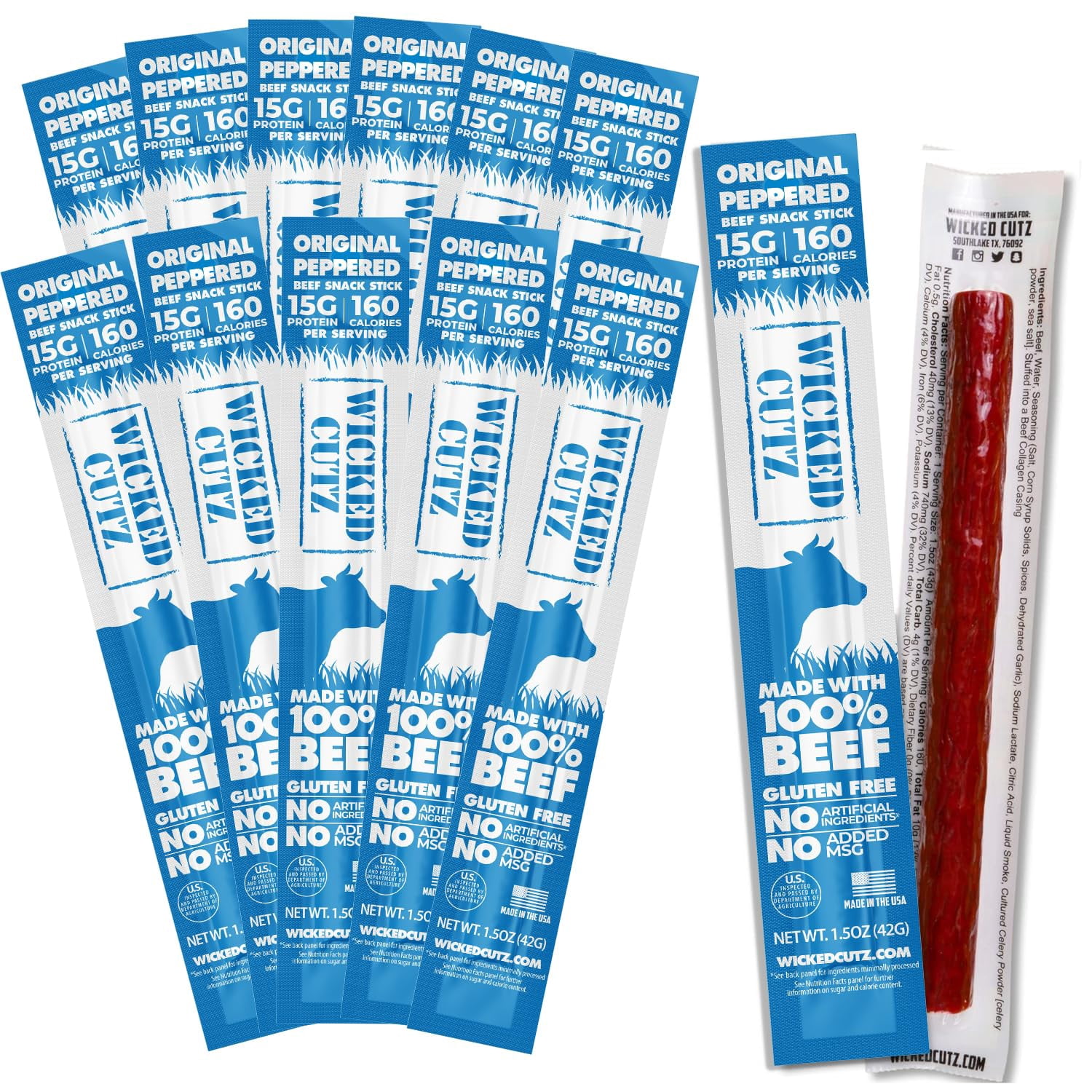 Original Peppered Beef Sticks, 15g Protein Per Beef Stick, Tender ...