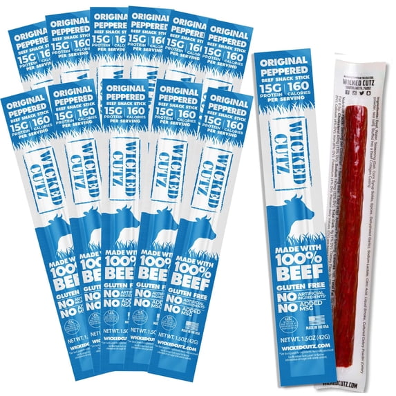 Original Peppered Beef Sticks, 15g Protein Per Beef Stick, Tender ...