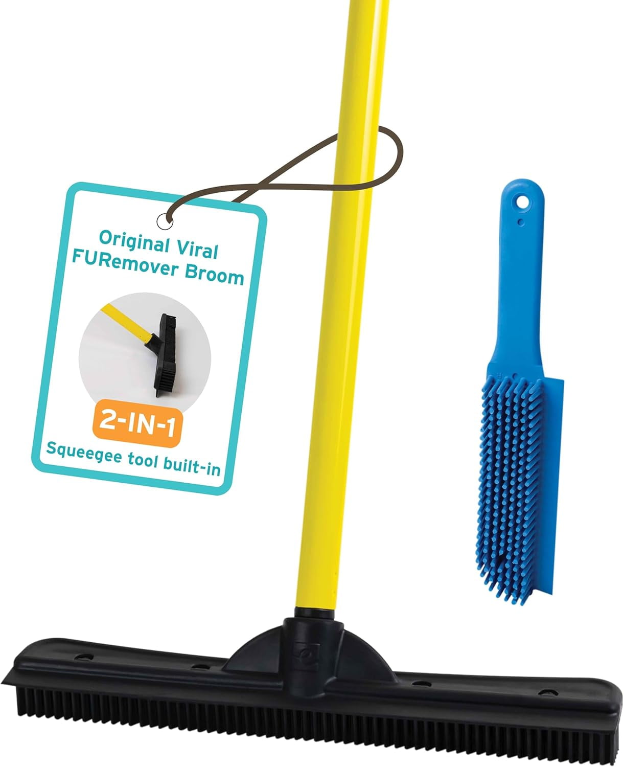 Original Pet Hair Rubber Broom with Squeegee, with 58” Telescopic ...